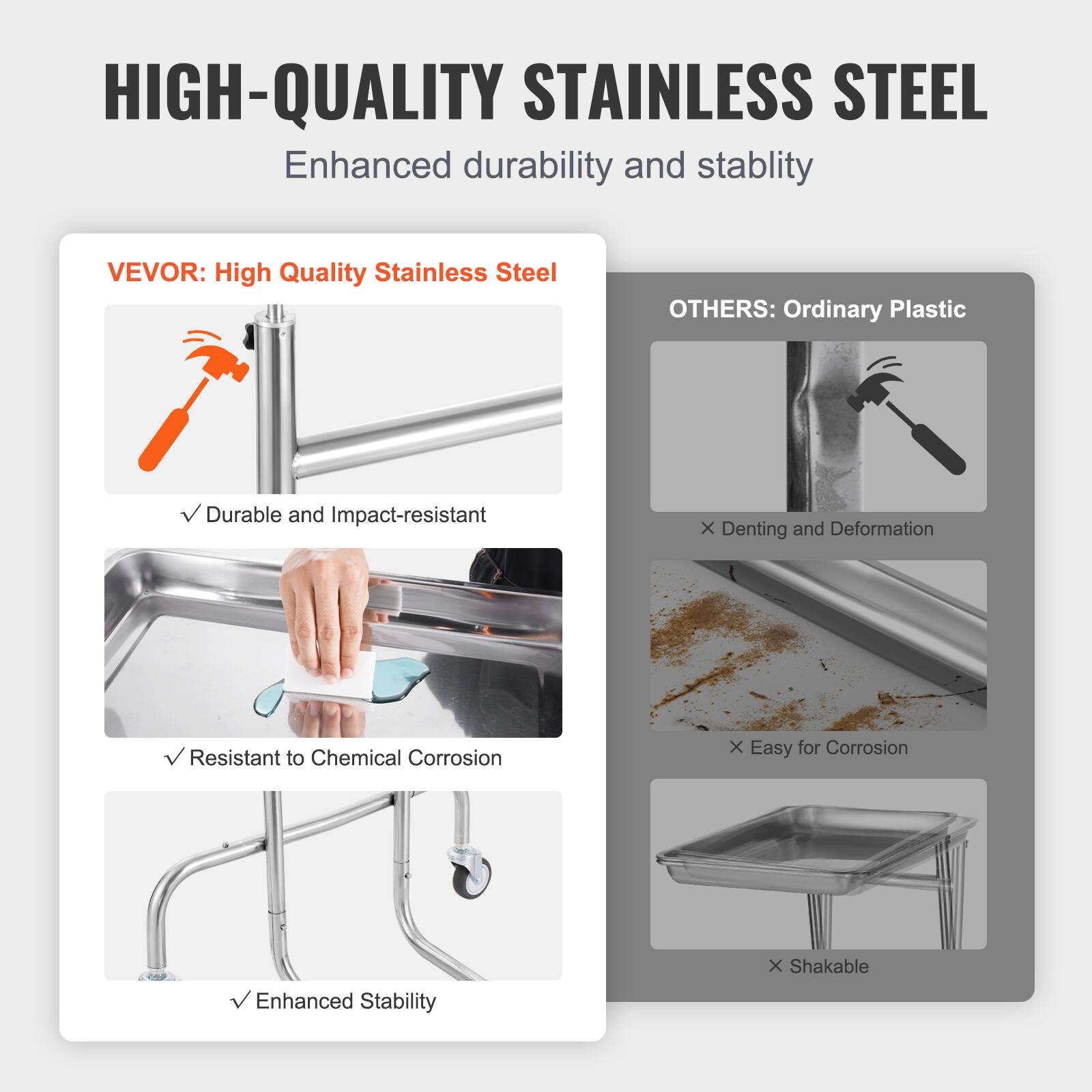 VEVOR Stainless Steel Lab Carts, Lab Utility Cart with Single Tray ...