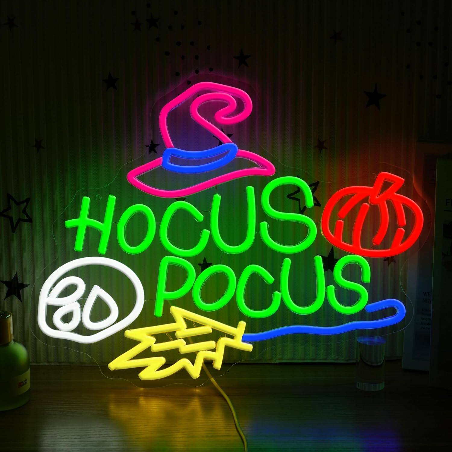 Auledio Hocus Pocus Halloween Neon Sign for Wall Decor Mysterious Witch ...
