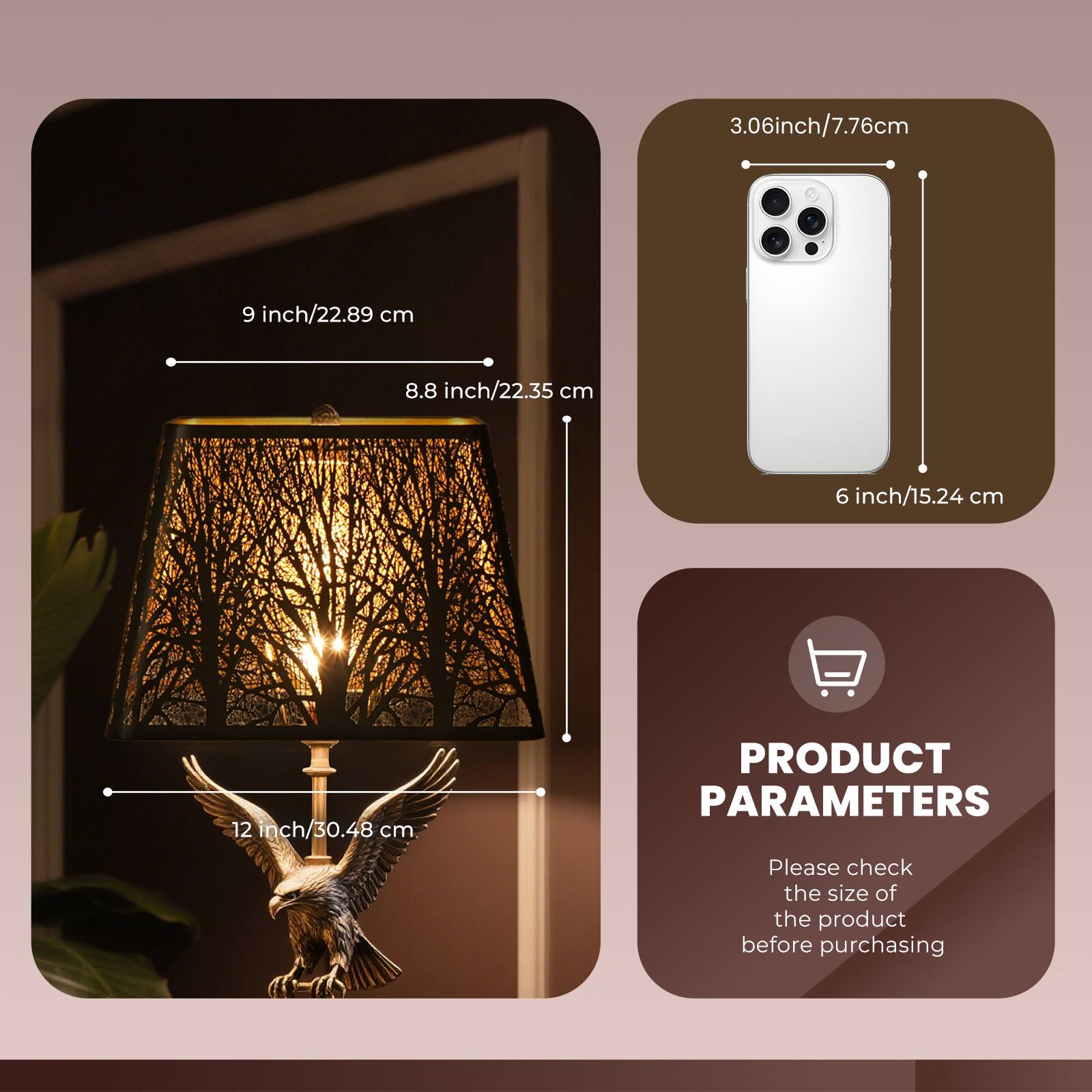 Medium Square Lamp Shades, ALUCSET Metal Lampshade with Pattern of ...