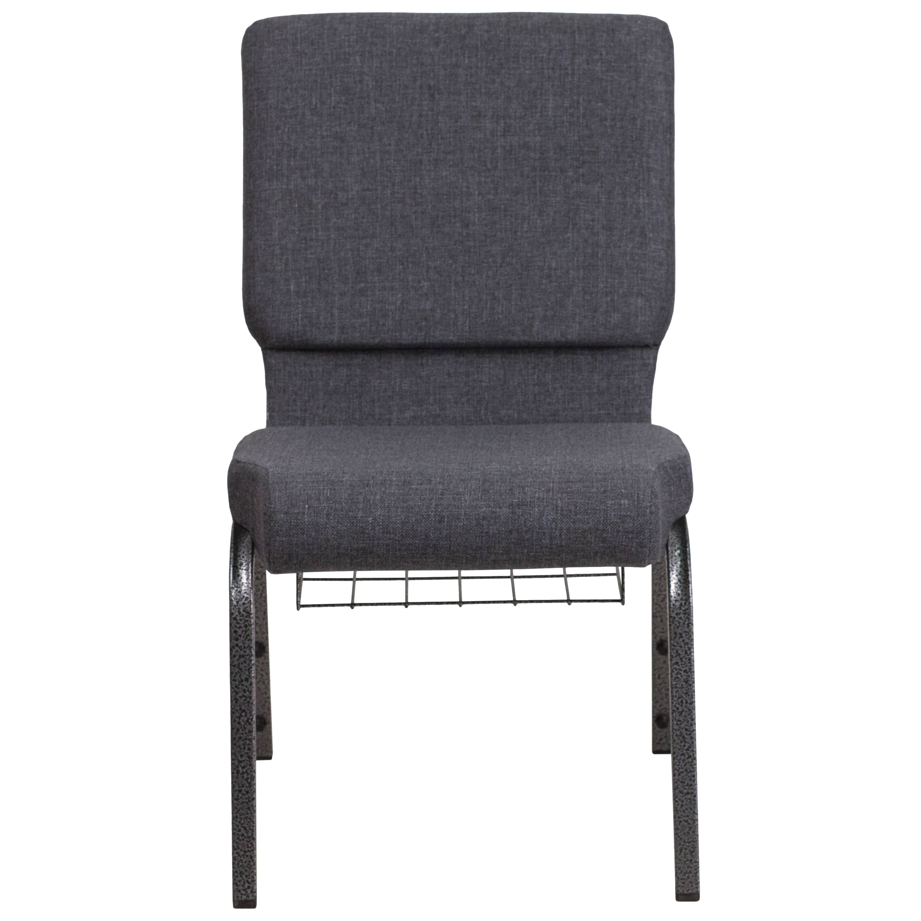 Emma + Oliver Auditorium Chair 19" Seat Book Rack Dark Gray Fabric ...