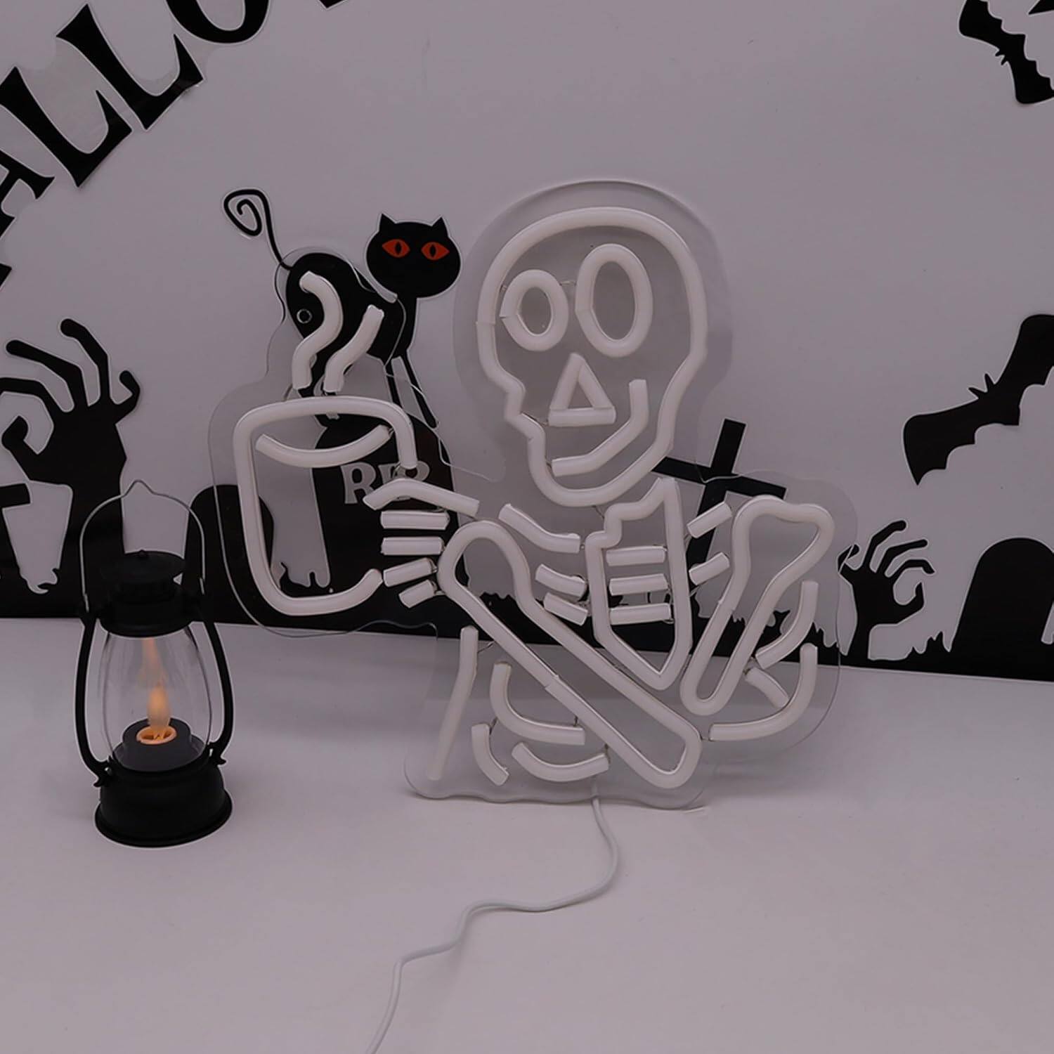 Auledio Coffee Skeleton Neon Sign for Wall Decor,Halloween Neon Light ...