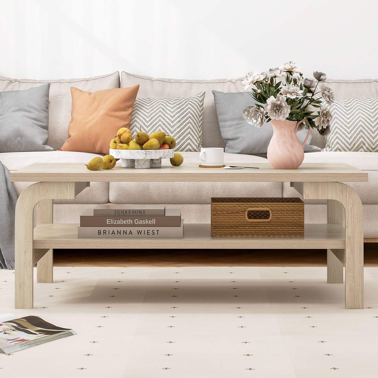 Ecooso 47 Inches Accent Rectangular Coffee Table for Living Room Oak ...
