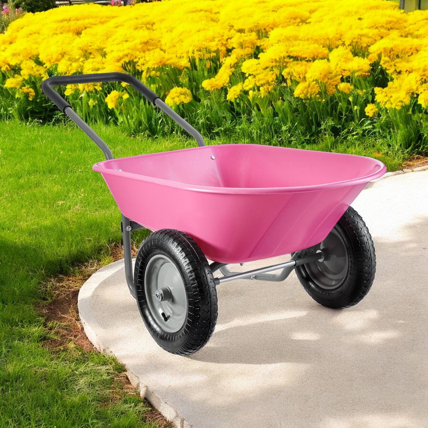 SlickBlue Heavy Duty 2 Wheel Wheelbarrow with Rust Proof Frame for ...