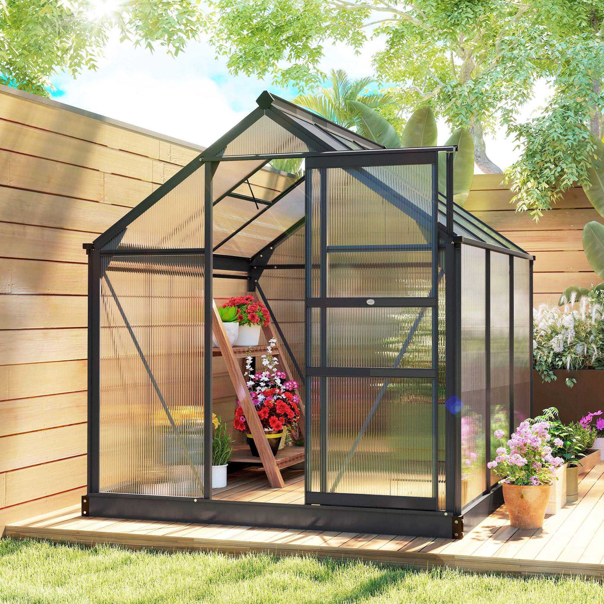 Outsunny Polycarbonate Greenhouse, Heavy Duty Outdoor Aluminum Walk in ...
