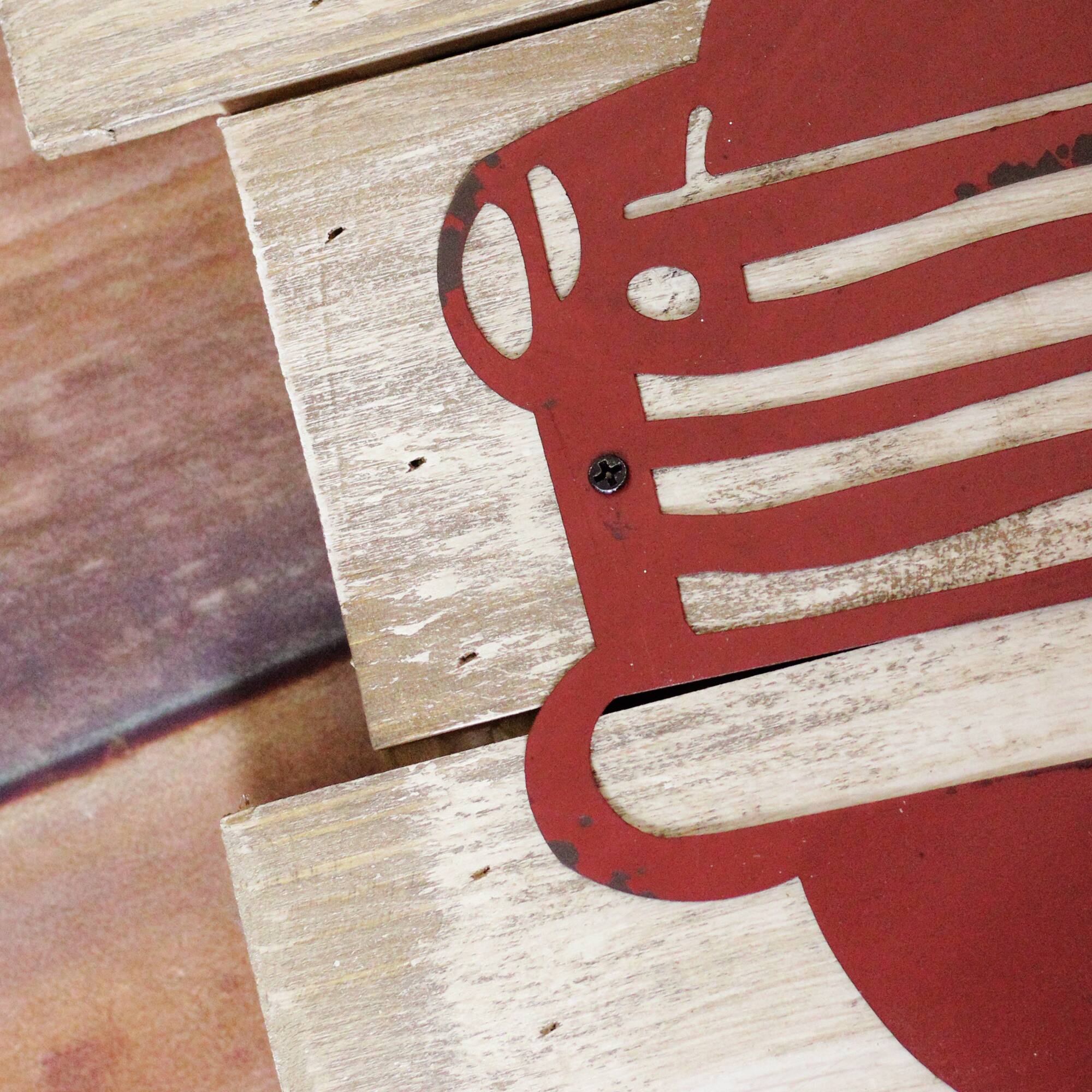 Raz 28" Rustic Wood and Metal Red Truck Carrying Tree Wall Art Green ...