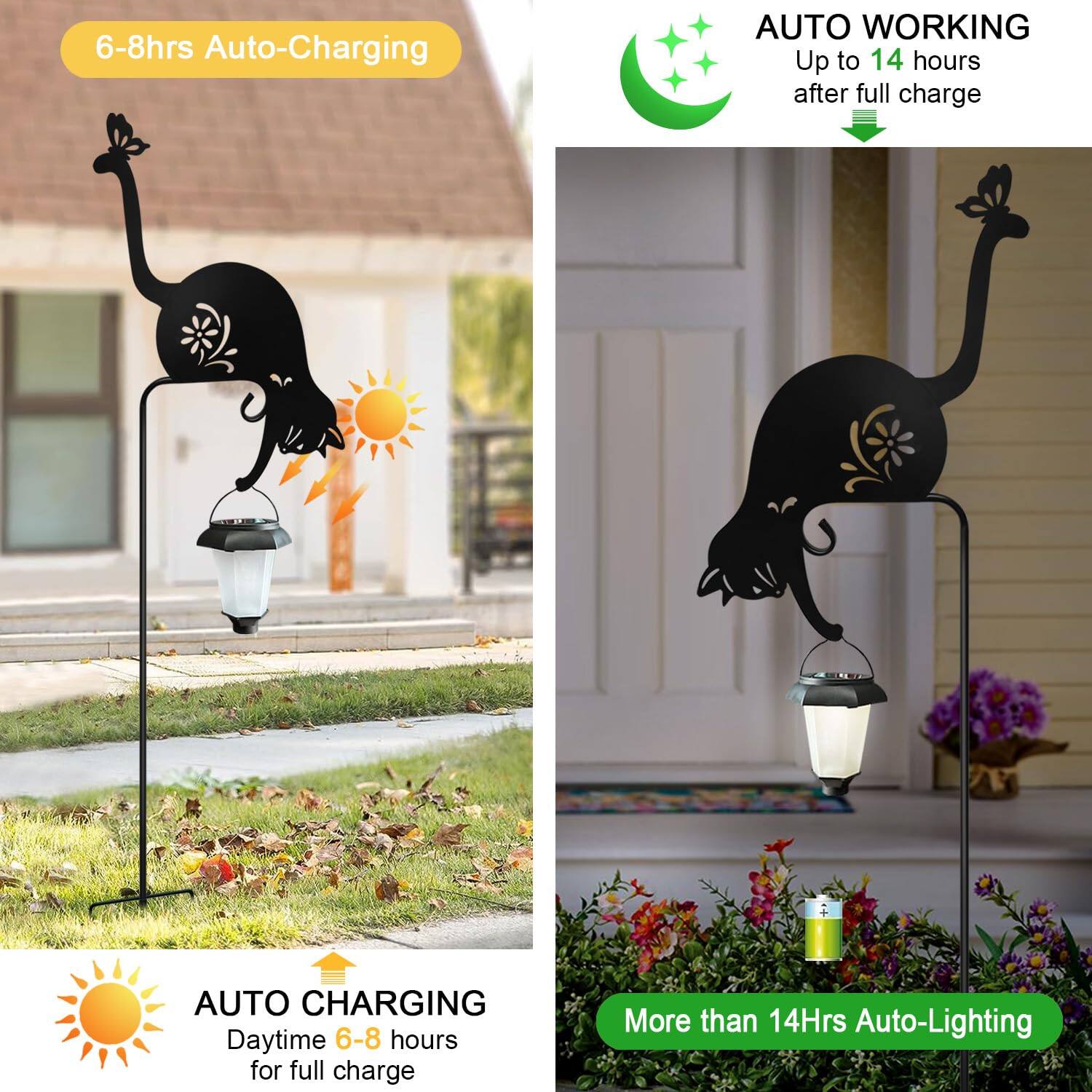 Refined Abode Design Cat Solar Lights Outdoor Garden Statue Cats ...