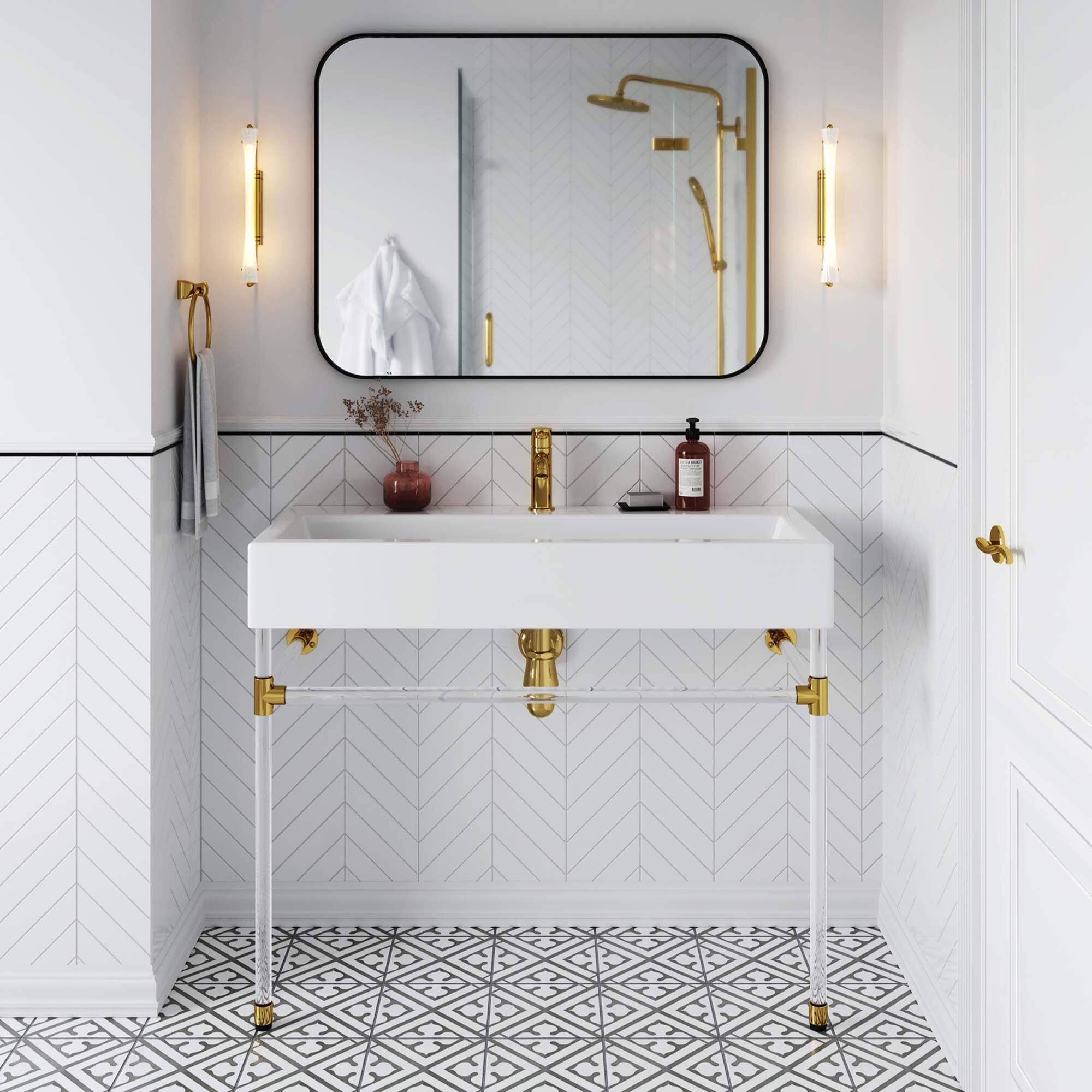 Modway Redeem Wall Mount Bathroom Vanity Basin Included Clear White EEI ...