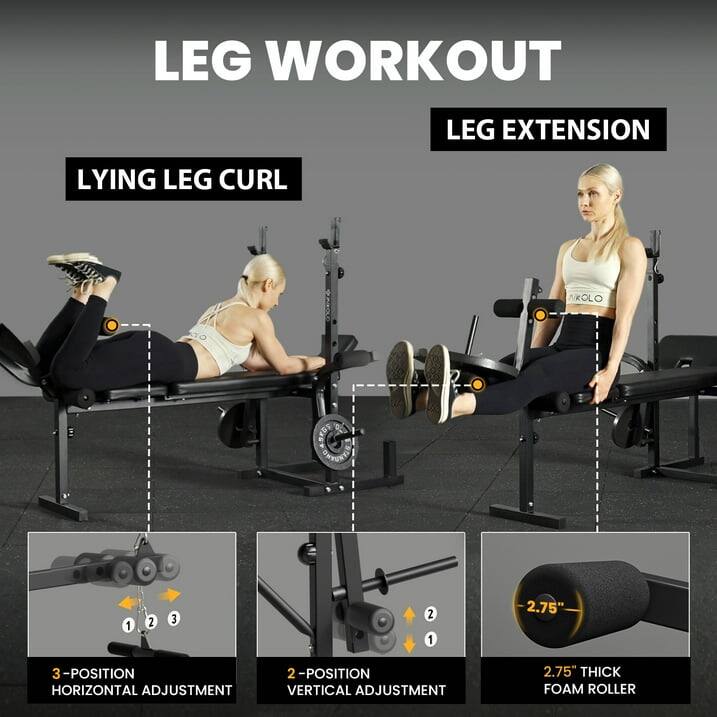 Mikolo Weight Bench, Leg Extension and Leg Curl, Chest Fly and Preacher ...