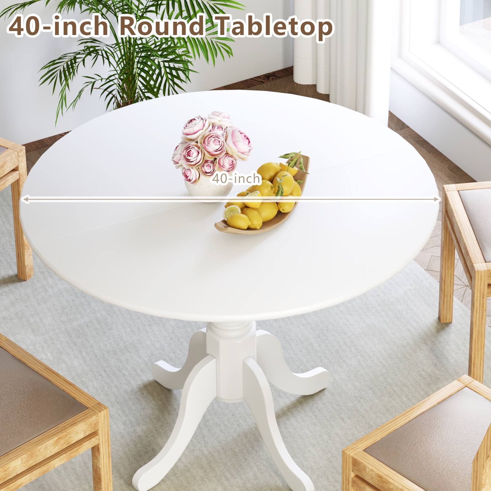 SlickBlue Wood Dining Table with Round Tabletop and Stylish Trestle ...