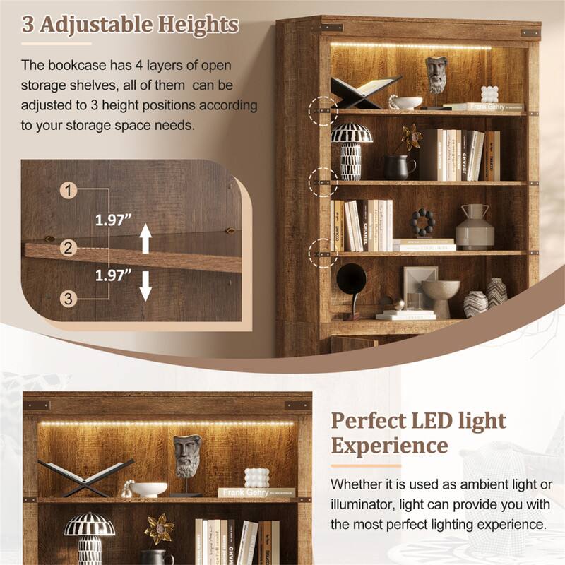 HTUTWOO 83.4" Tall Bookshelf with Doors –Bookcase with 3 Tier ...