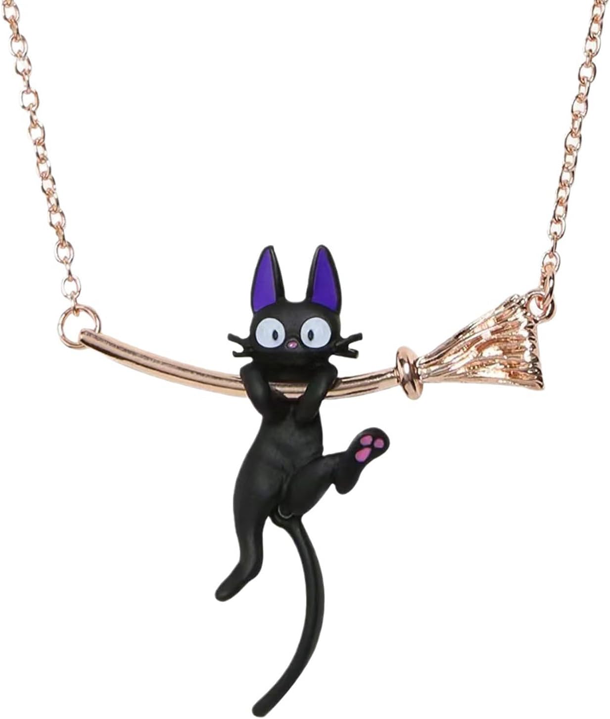 Live At Space Whimsical Cat on Broom Necklace Playful Halloween Jewelry ...