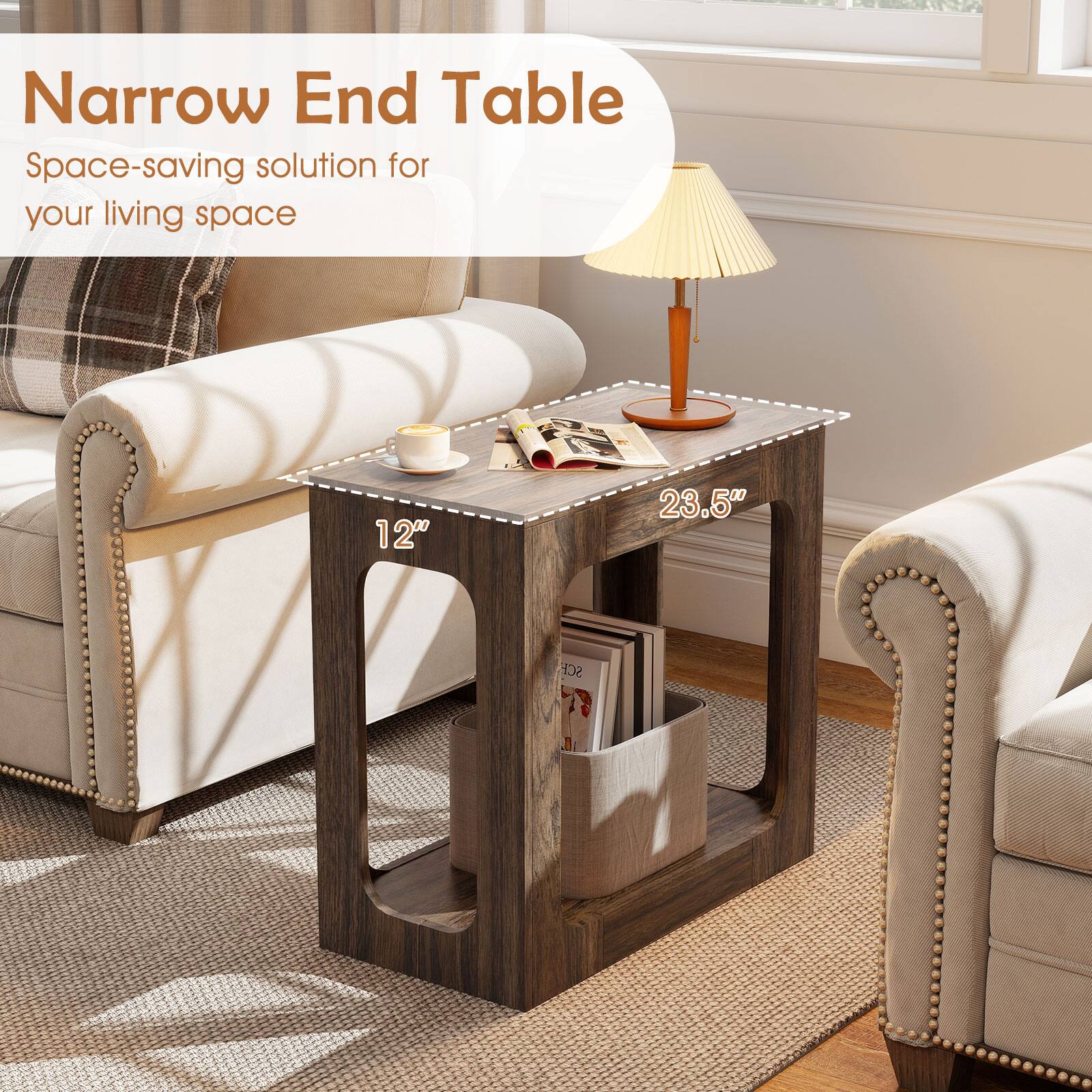 Costway 2 PCS 2 Tier End Table with Storage Shelf Hollow out Design for ...