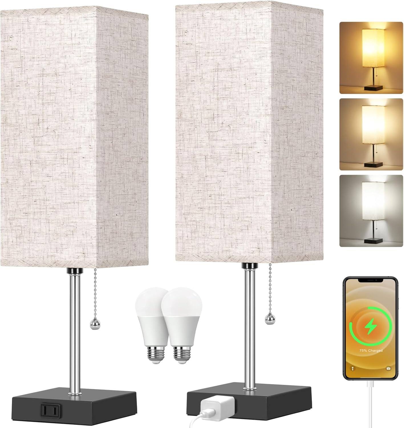 Stamp n Camp 15'' Table Lamp for Bedroom set of 2 3 Color Bedside Lamps ...
