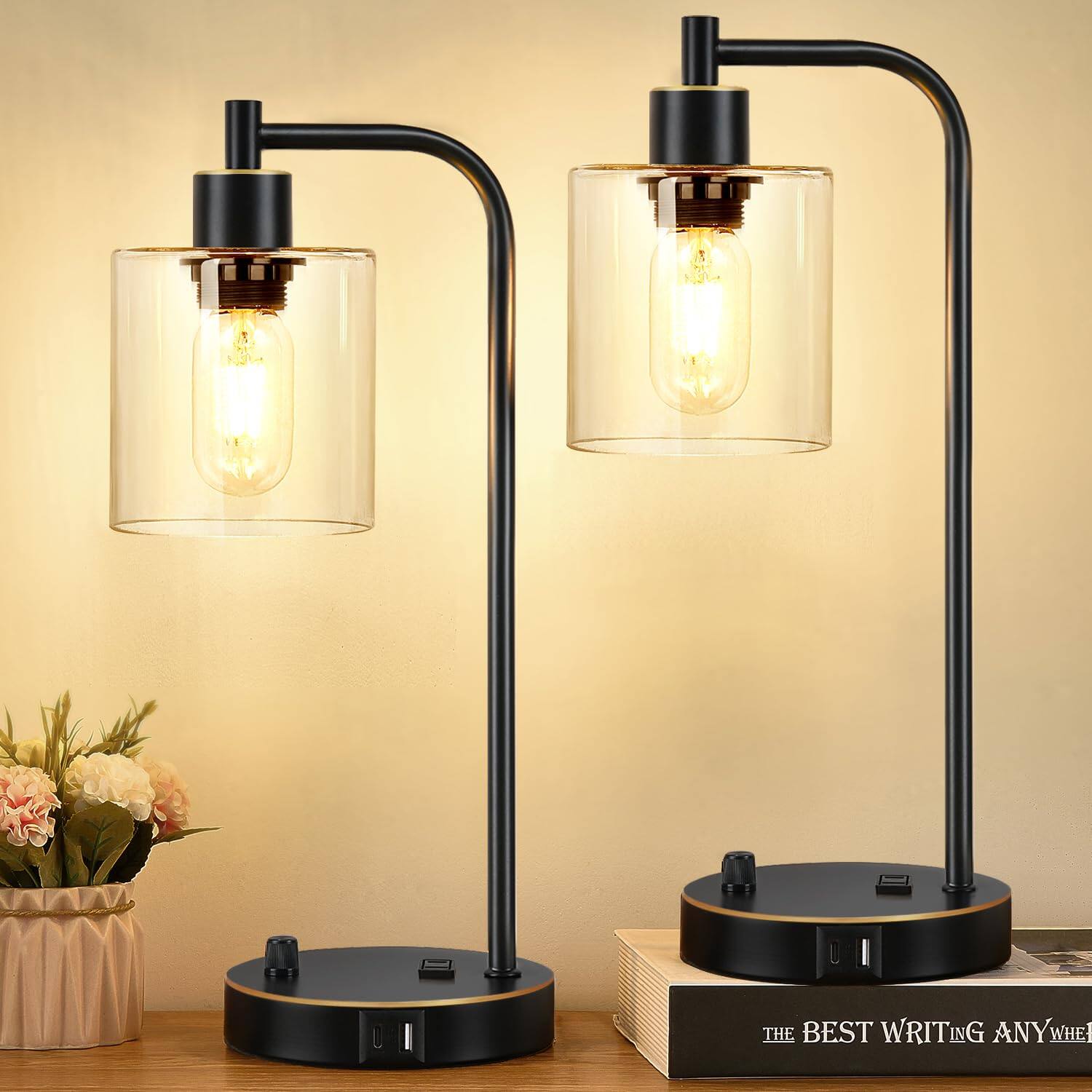 Reds Spade Set Industrial Table Lamps USB Port Fully Stepless Dimmable ...