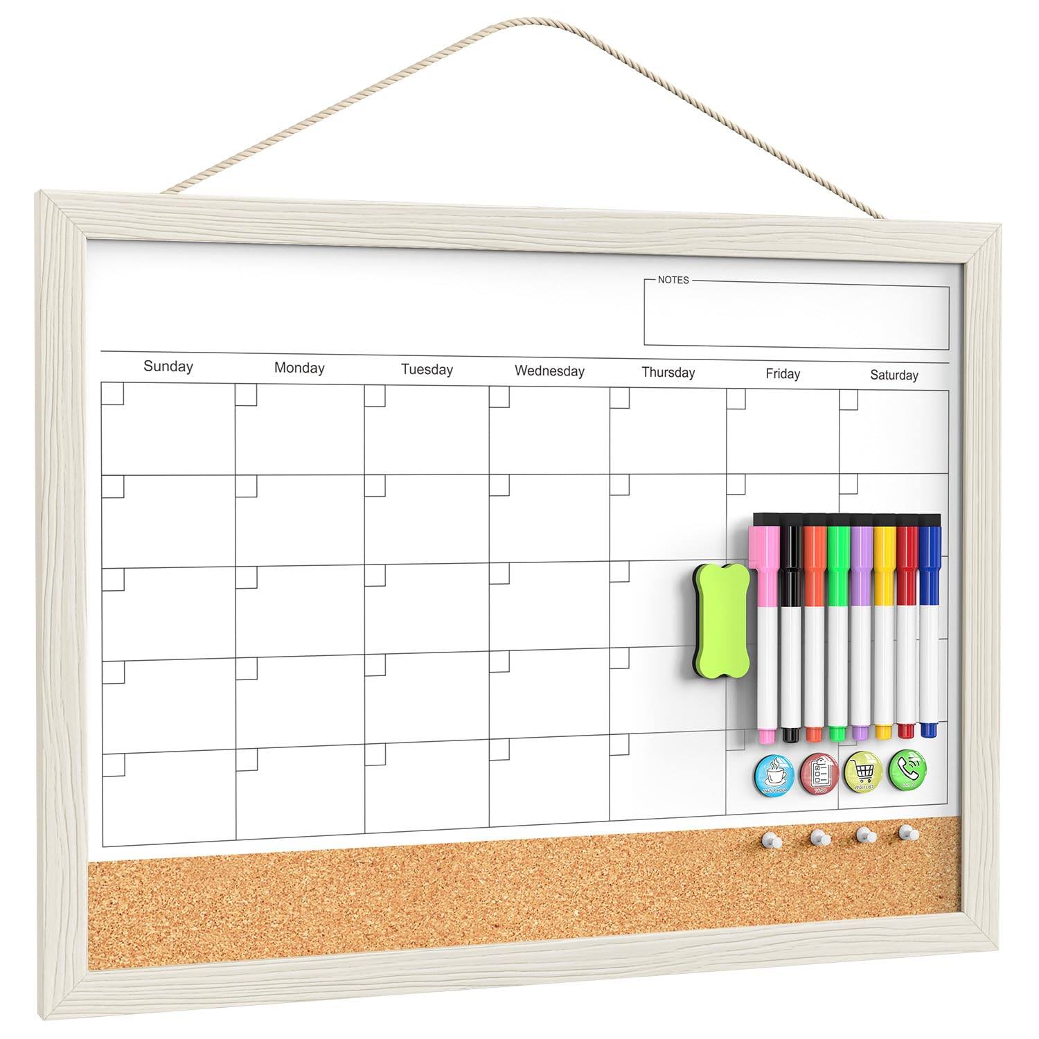 PARKER SLATER Calendar Whiteboard For Wall 17x13 Inches Cork Board ...