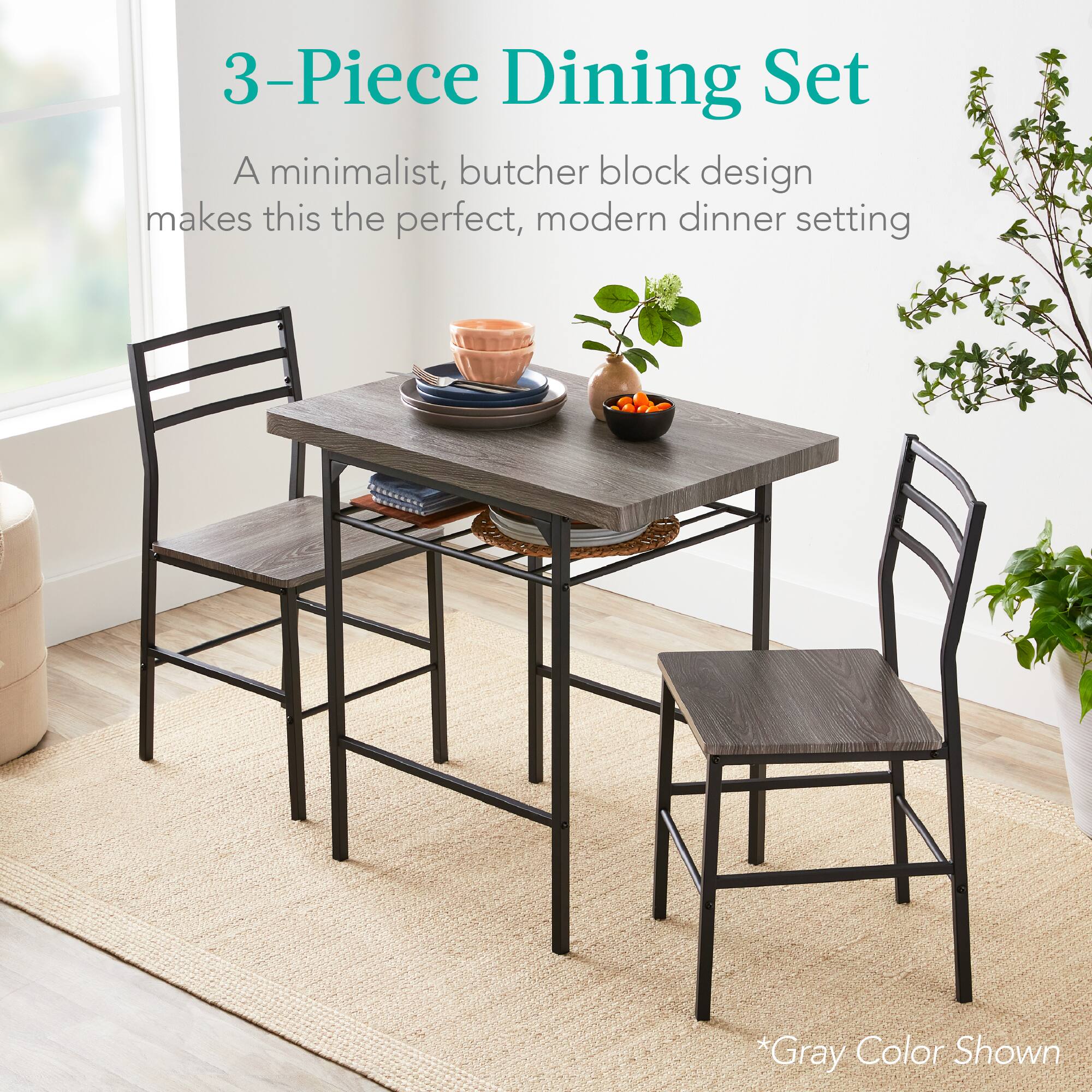Best Choice Products 3 Piece Modern Dining Set, Square Table & Chairs ...