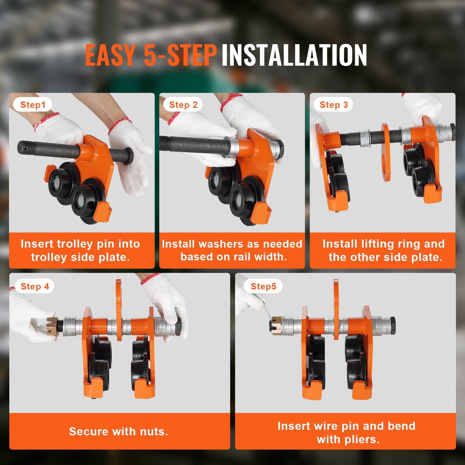 VEVOR Manual Trolley, 2200 lbs/1 Ton Load Capacity, Push Beam Trolley ...