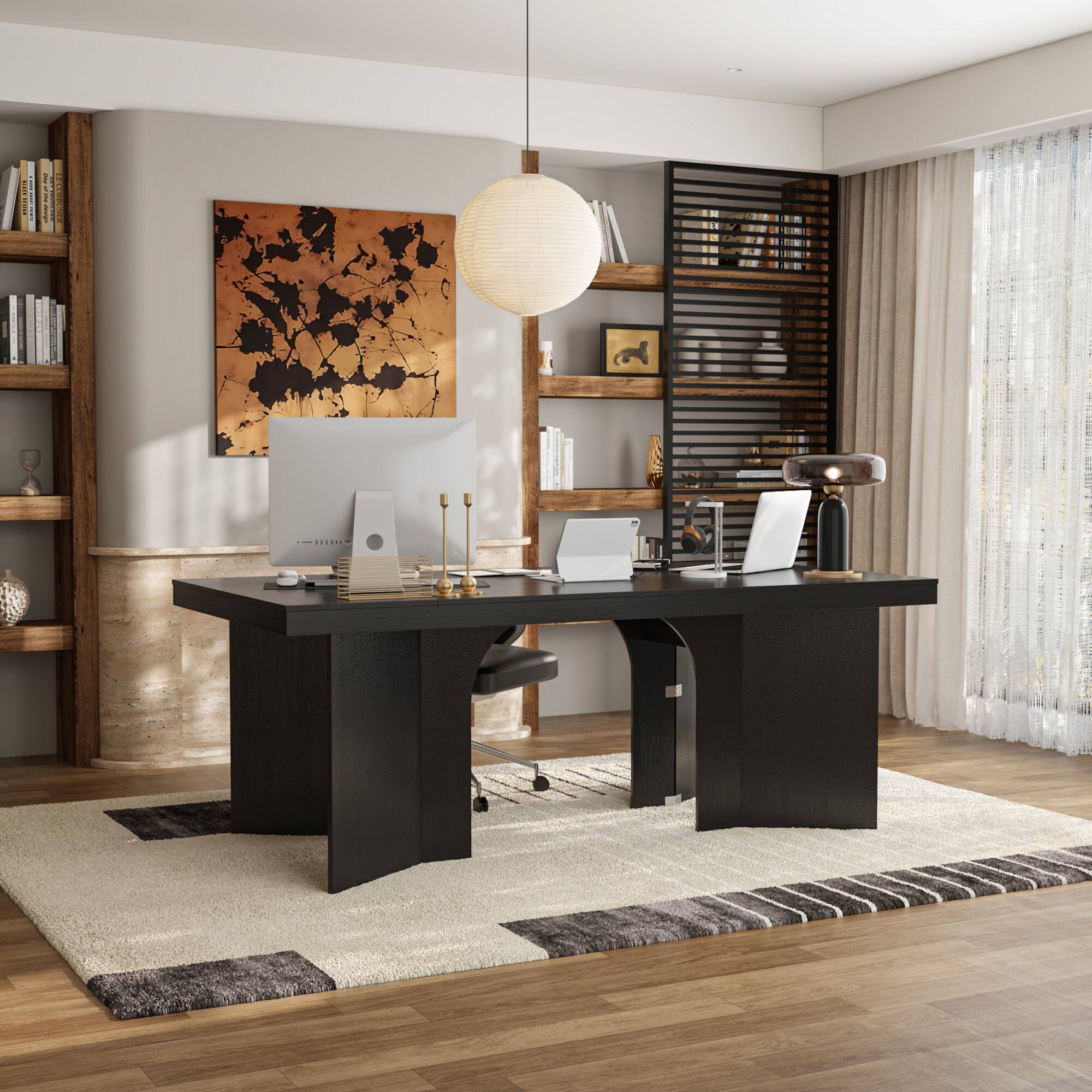 FUFU&GAGA Arched Leg Executive Desk – Premium Home Office & Workspace ...