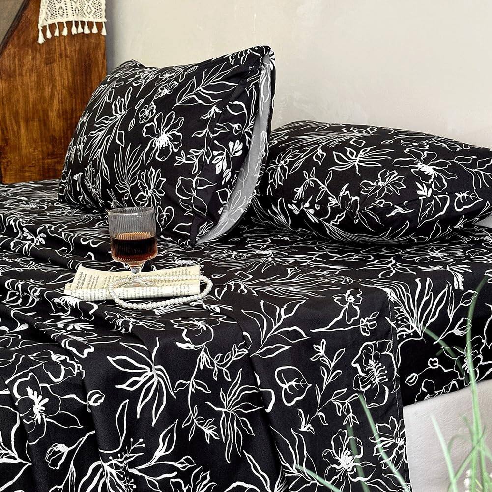 Dapper Styles - Boho Floral Sheets 3-pieces And Coquette Cottagecore Leaf Flower Sheet Set Soft ...