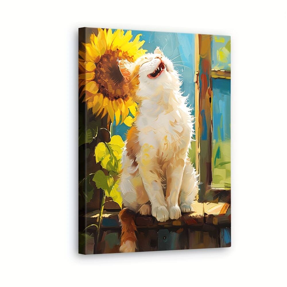 blue 1pc Cute Cat Wooden Frame Decoration Painting, Creative Wall ...