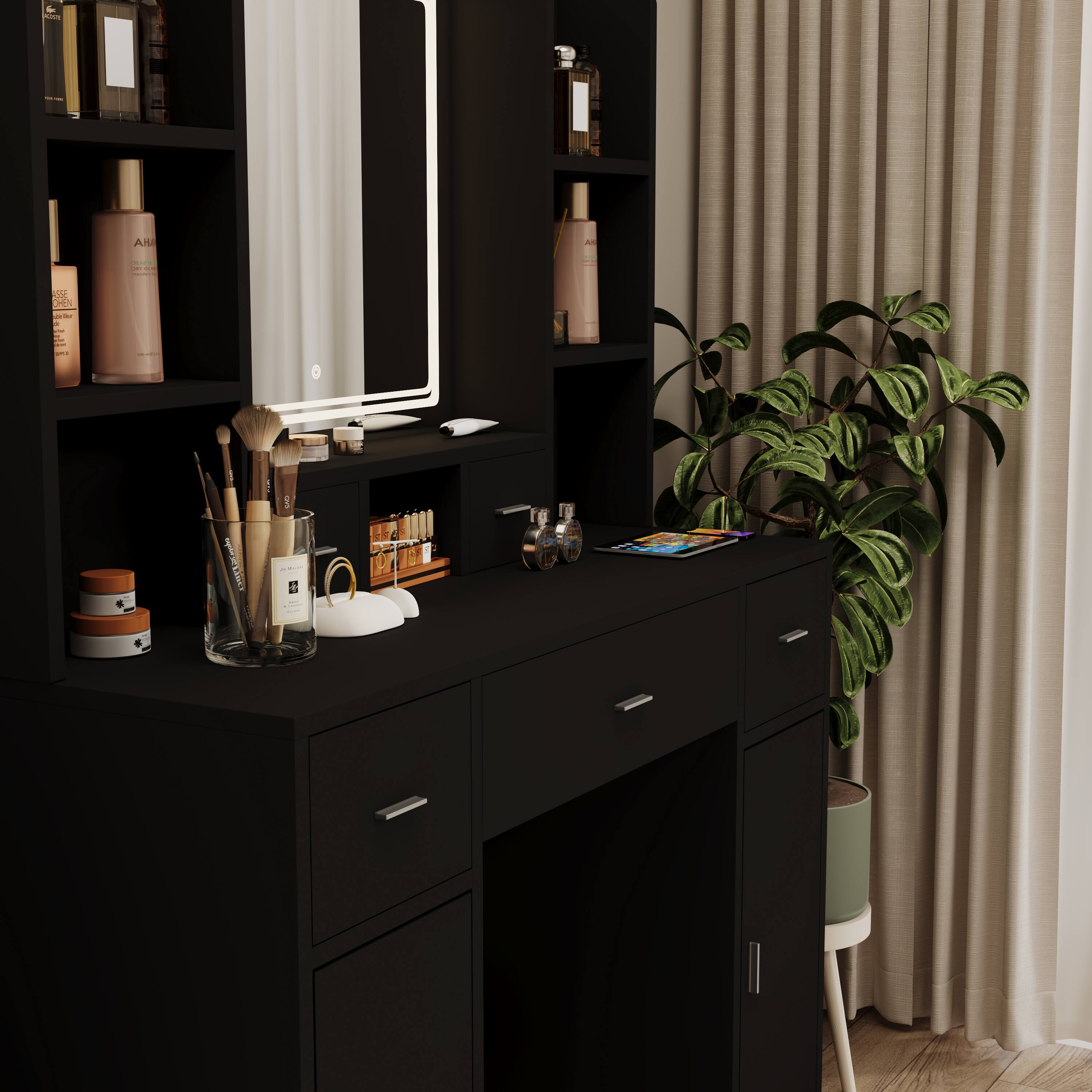 Lirago Wood Makeup Vanity Desk with Smart LED Mirror Dresser Table for ...