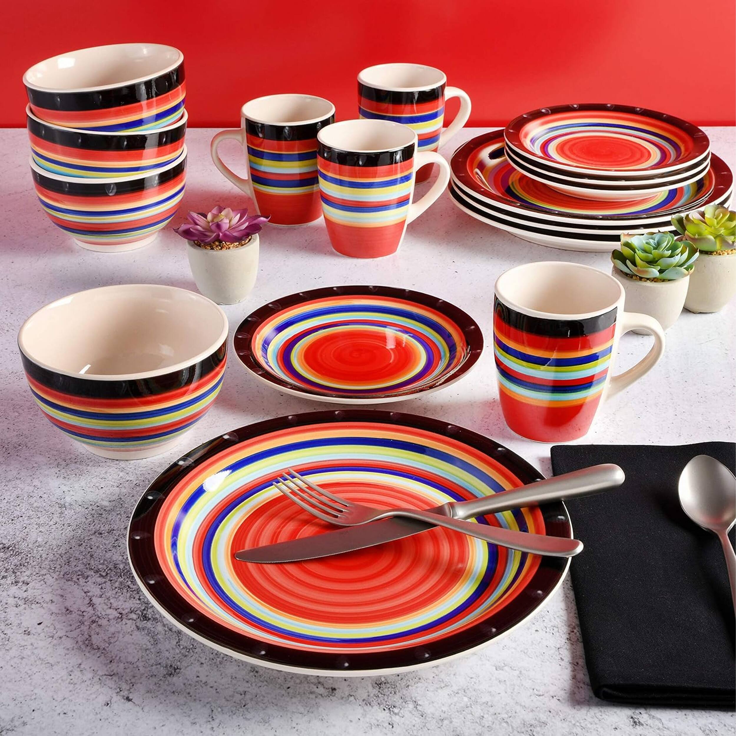 Gibson Home Casa Stellar 16 Piece Round Stoneware Dinnerware Set Red ...