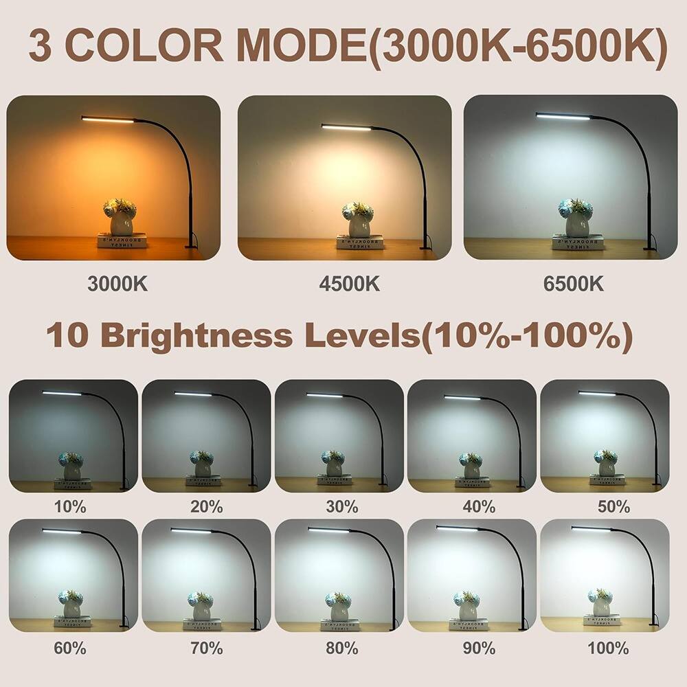 PARKER SLATER LED Desk Lamp for Home Office, Eye Care Clip On Light ...