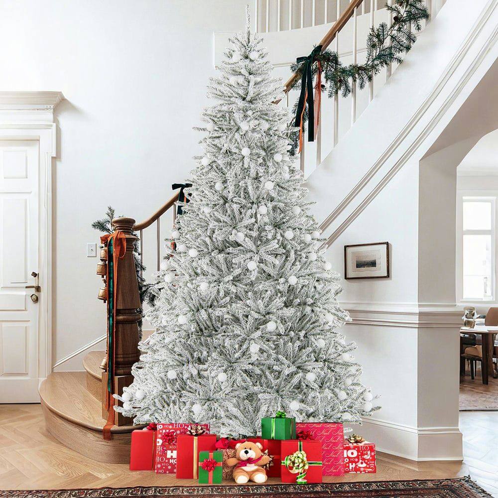 Resenkos 8 Ft Pre Lit Snow Flocked Artificial Christmas Tree Remote ...
