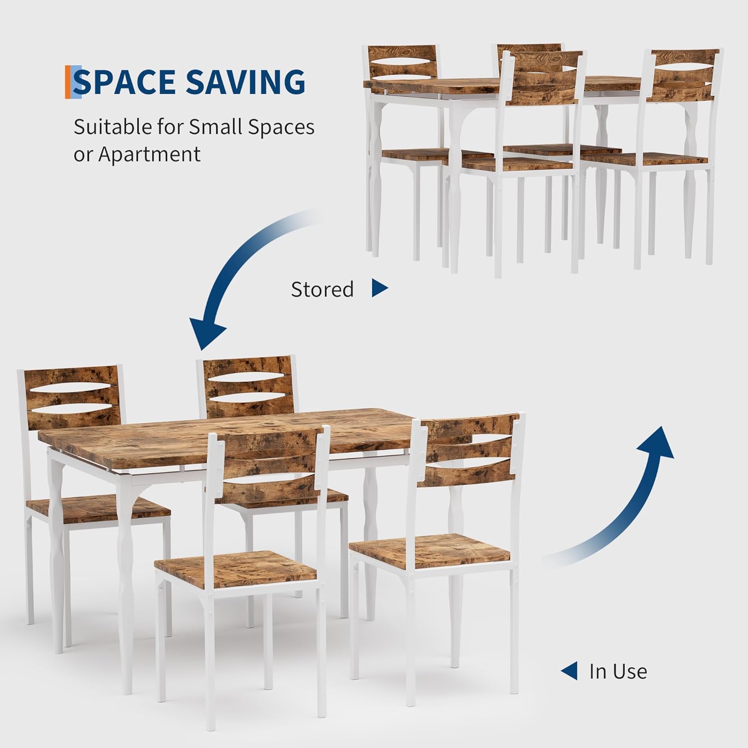 Qeetex 5 Piece Industrial Dining Set: Kitchen Table & 4 Chairs for ...
