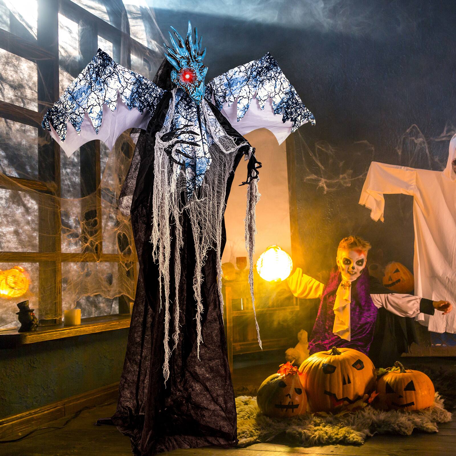 Costway 6ft Halloween Animatronic Decoration Animated Dragon with Light ...