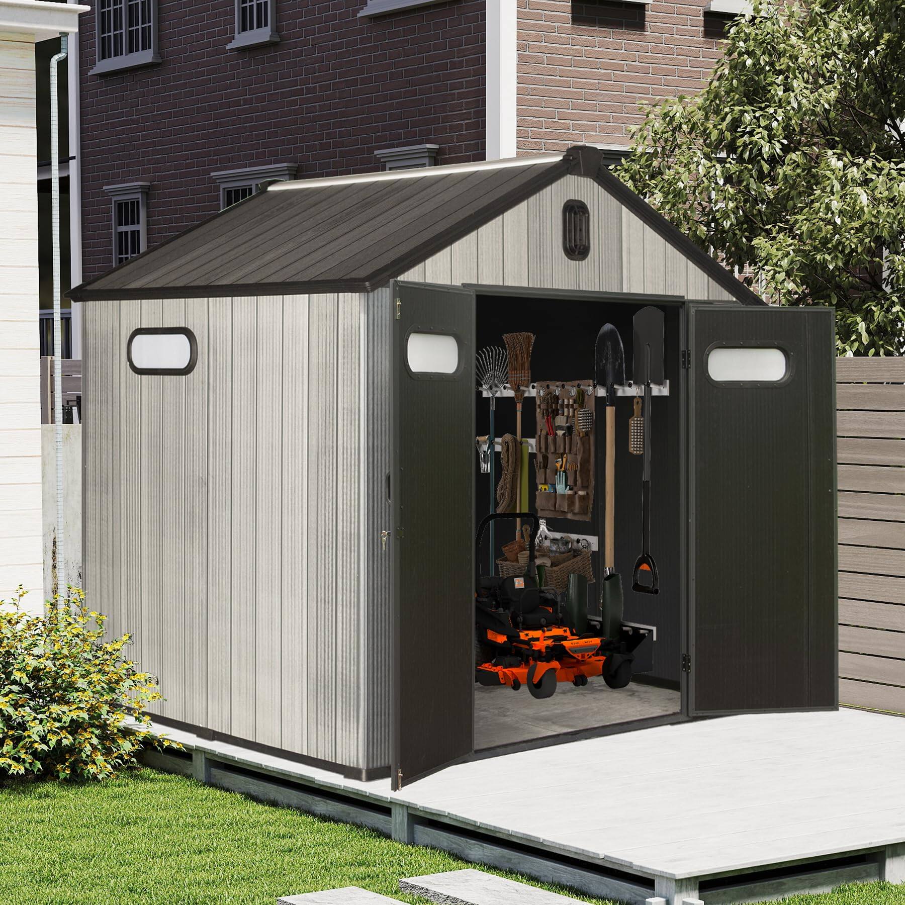 APRILSOUL 8x6FT Resin Shed 335 Cubic Feet Weatherproof Lockable Outdoor ...