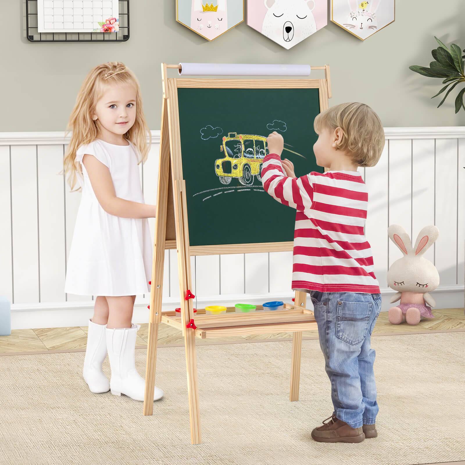 Costway 3 in 1 Art Easel for Kids with Magnetic Chalkboard & Whiteboard ...