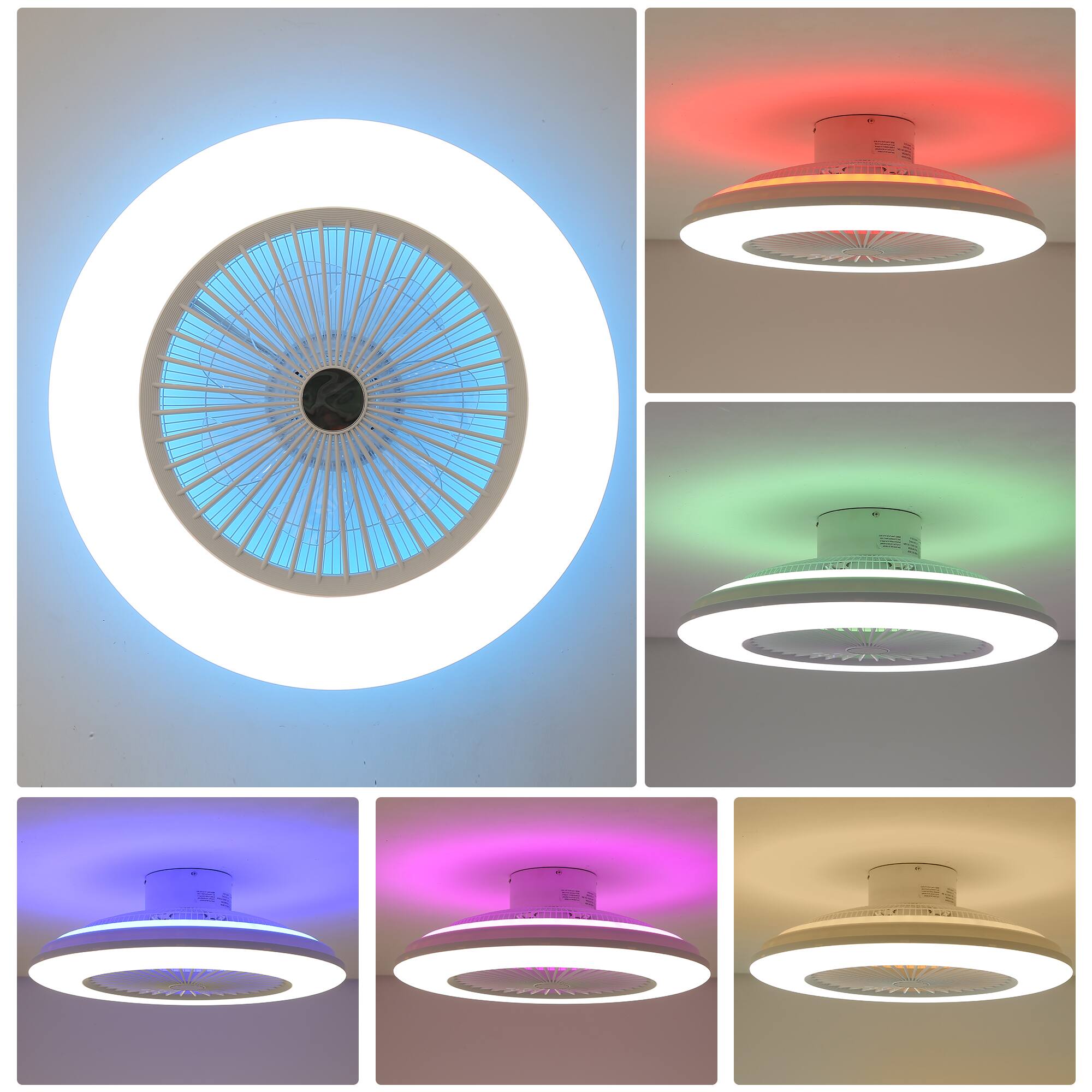 Breezary 22 Inch Flush Mount Ceiling Fan with LED RGB Light, 7 ...