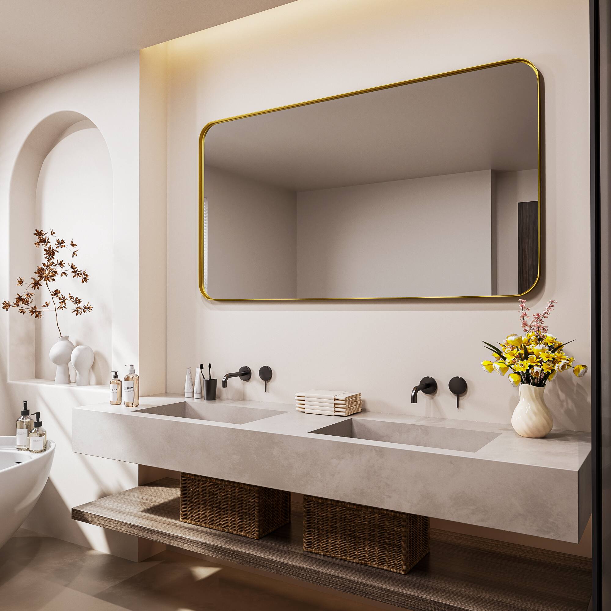 LOVMOR Tempered Glass Rounded Rectangle Framed Wall Mounted Bathroom ...