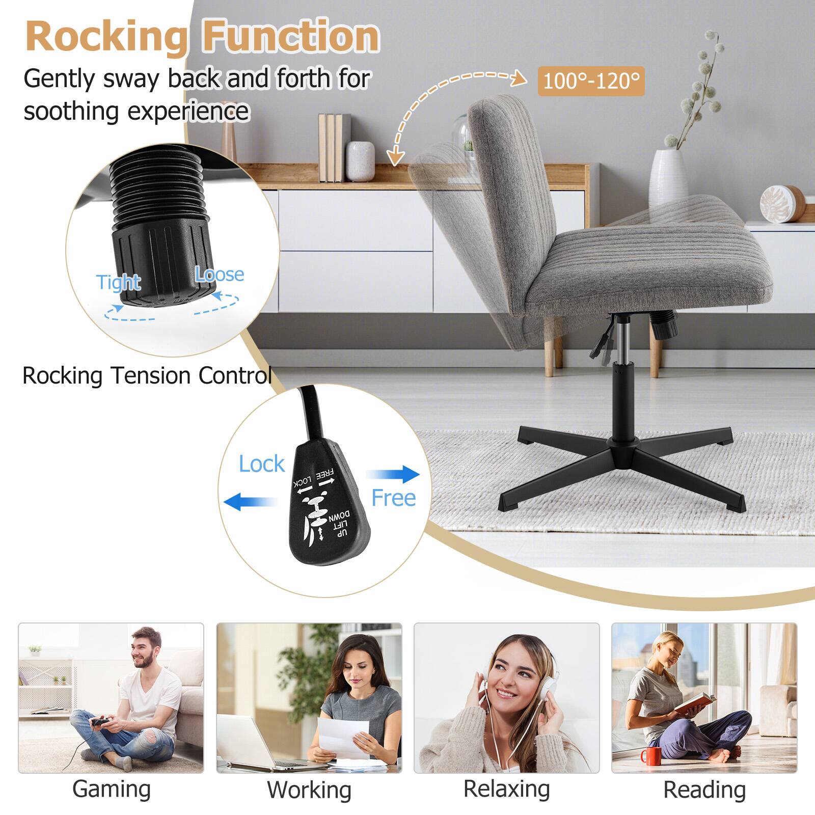 SlickBlue Modern Criss Cross Leg Chair with 120° Rocking Function and ...