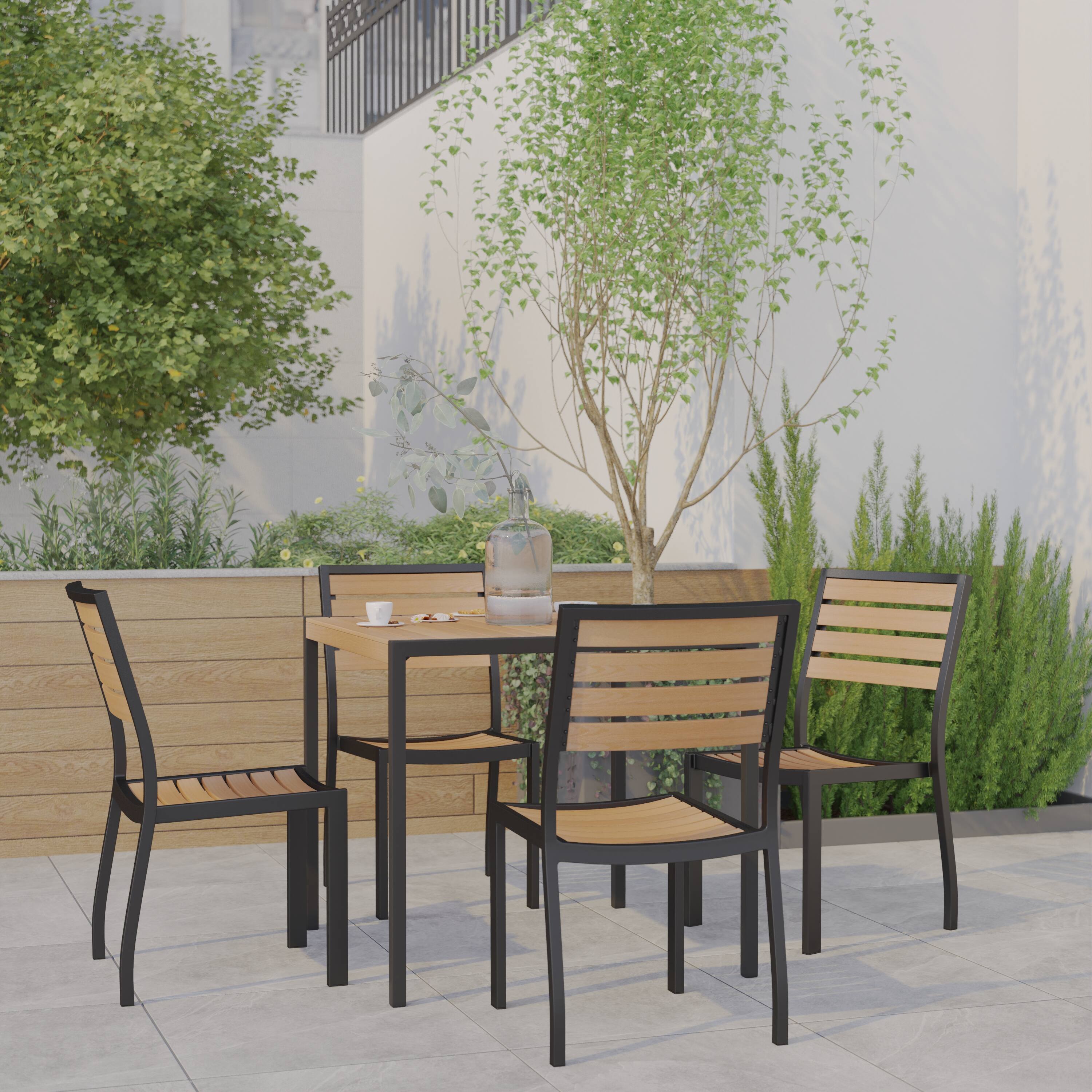 Emma + Oliver 5 Piece Outdoor Patio Dining Table Set with Faux Table ...