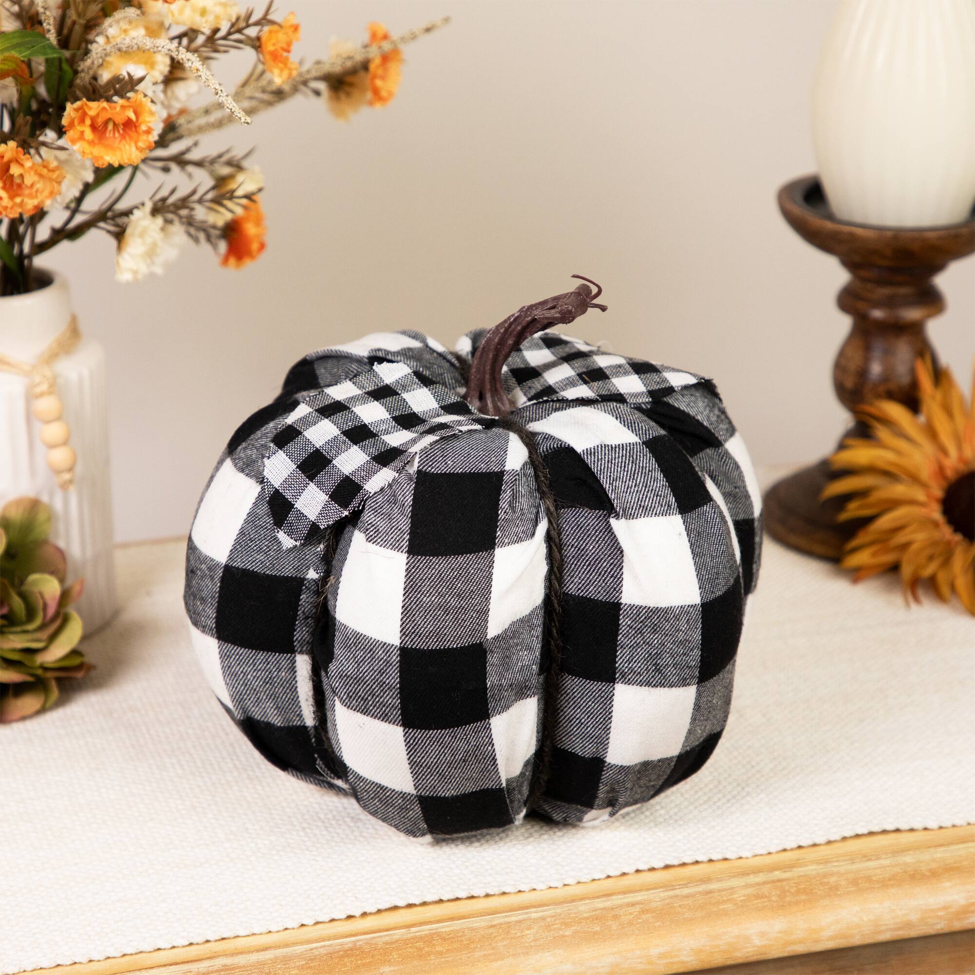 Northlight Buffalo Check Fall Harvest Pumpkin 7" and White Black ...
