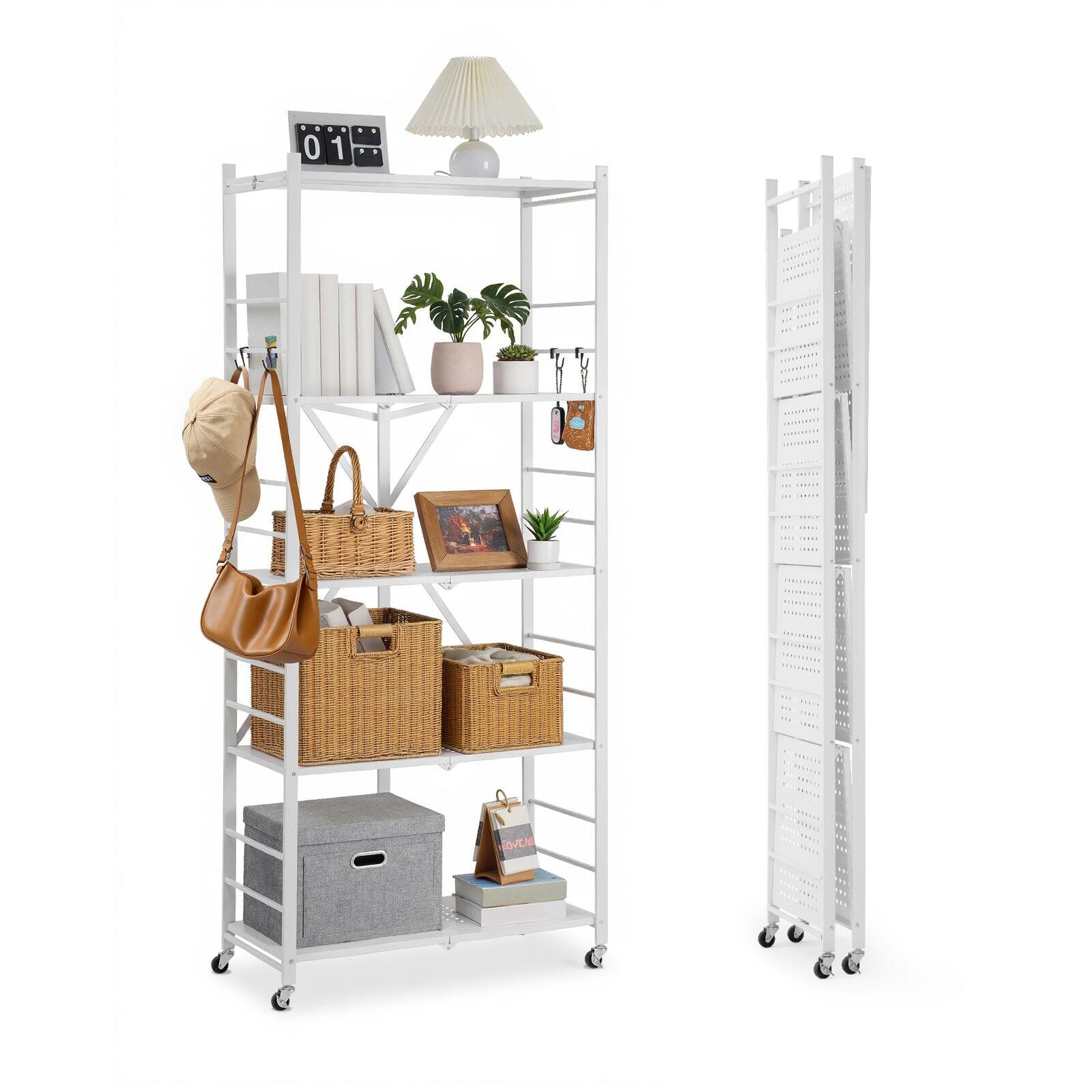 Glintex 5 Tier Foldable Storage Shelf, Folding Metal Rack 32"W x 14"D x ...