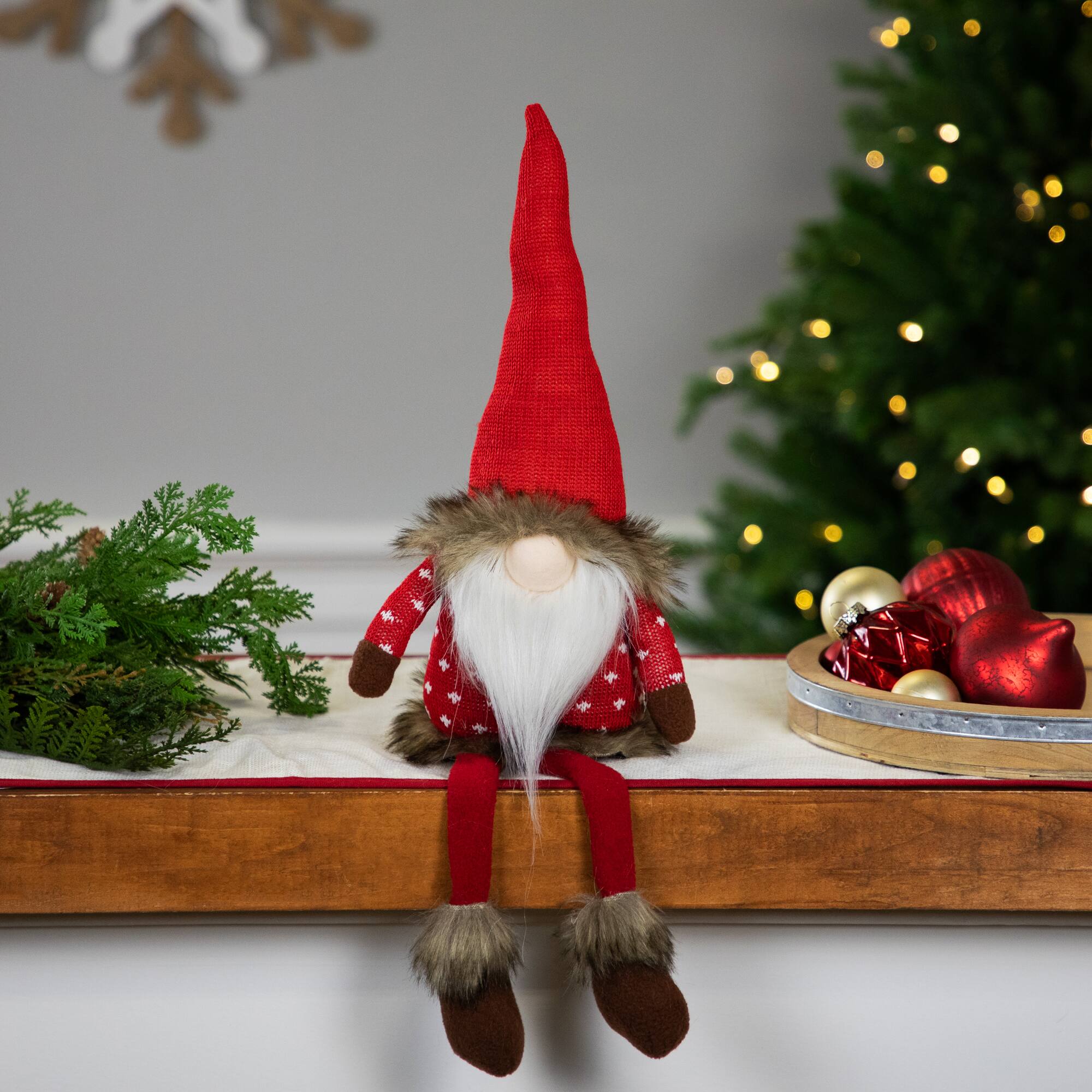 Northlight Sitting Plush Gnome with Dangling Legs Christmas Figure 22 ...