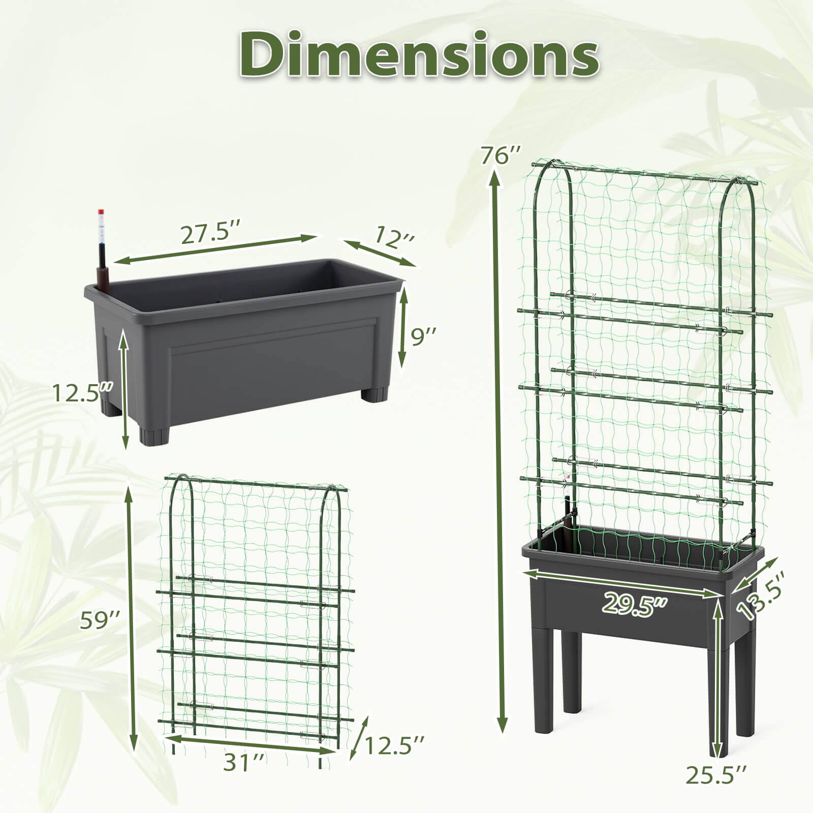 Costway Raised Garden Bed Planter Box with Climbing Trellis Water Level ...