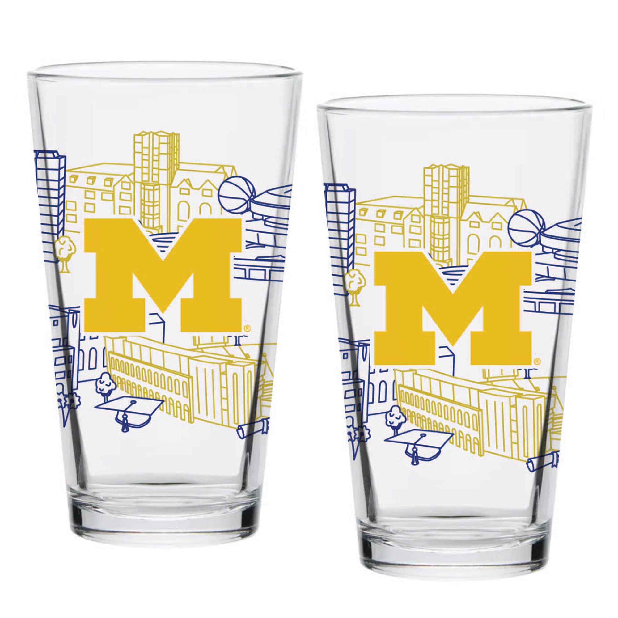 Indigo Falls Michigan Wolverines Two Pack 16oz. Campus Line Art Pint ...
