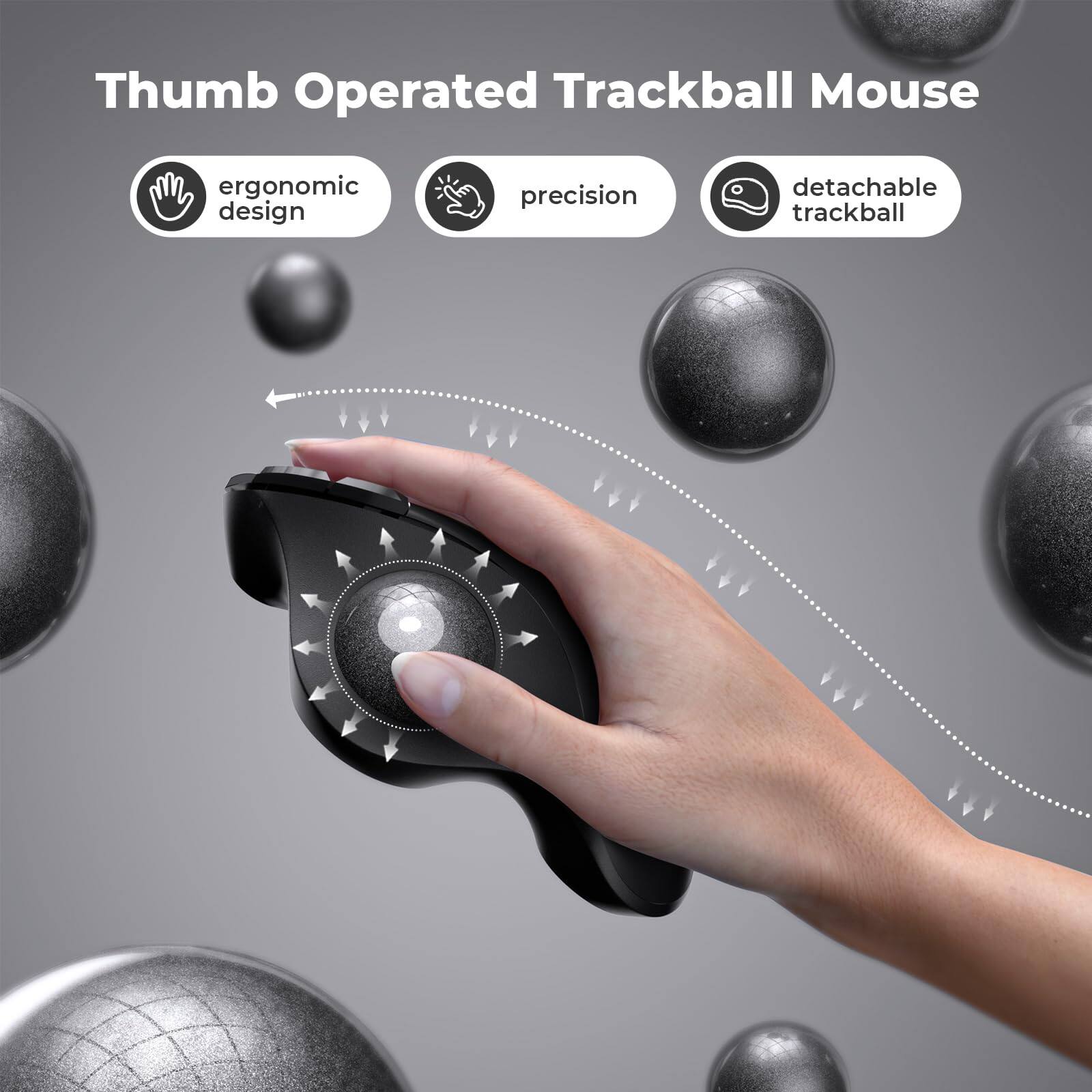 Cozy Serene Wireless Mouse Rechargeable Black Trackball Rollerball ...