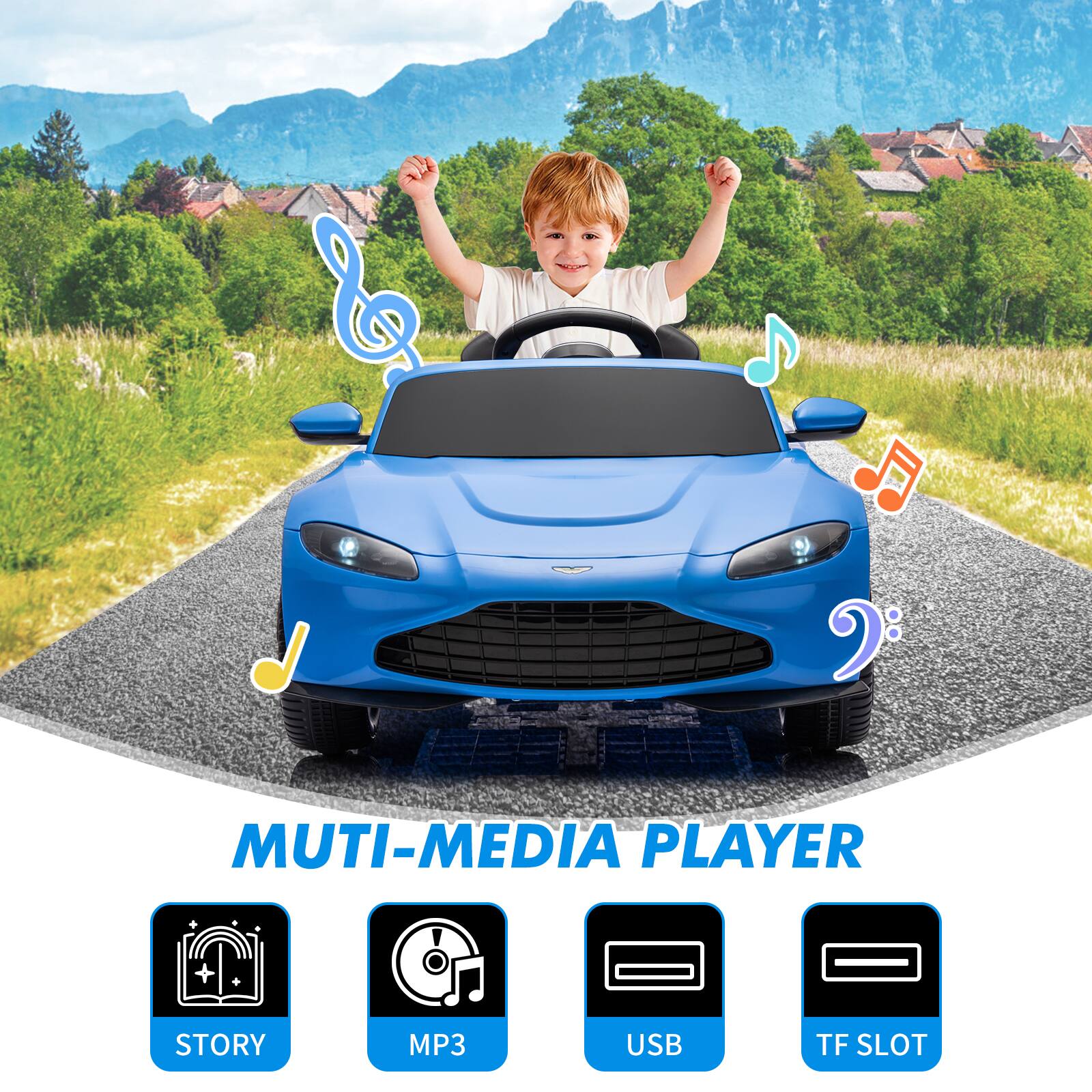 Acekool Licensed Aston Martin 12V Kids Ride On Car, Remote Control ...