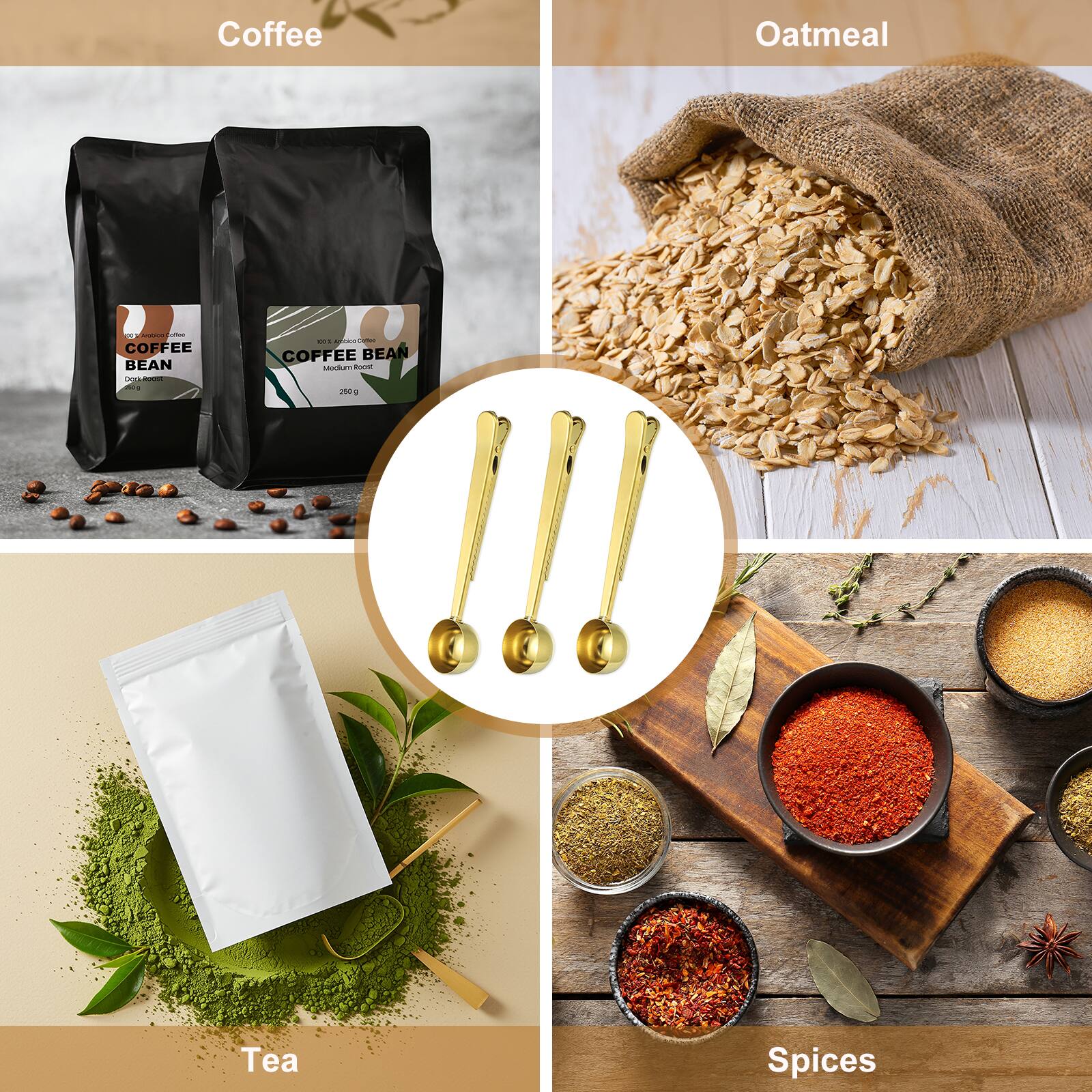Unique Bargains 1pc Coffee Scoop with Clip, Stainless Steel Scoop and ...