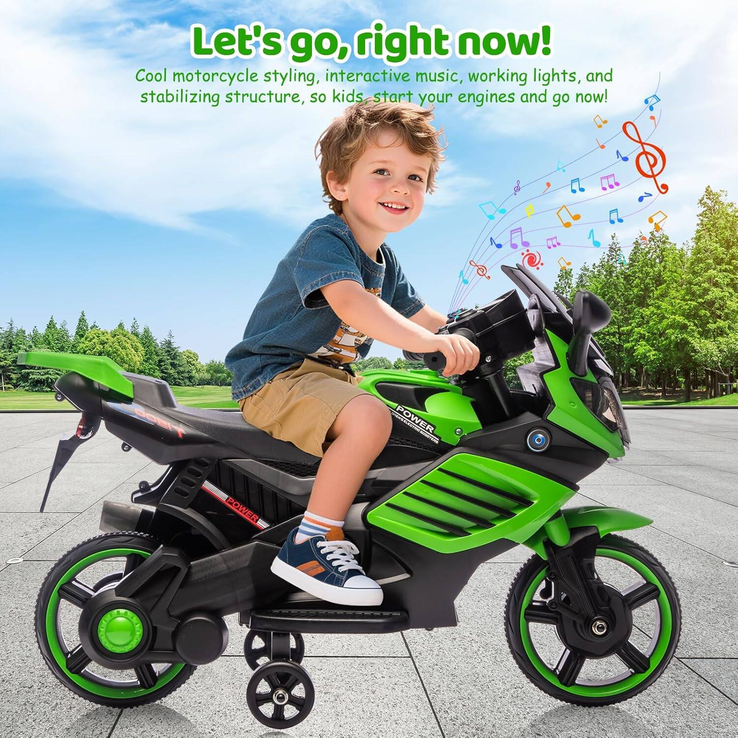 Qeetex 6V Kids Ride On Motorcycle w/ Training Wheels, Electric Bike Toy w/ Headlight, Horn ...