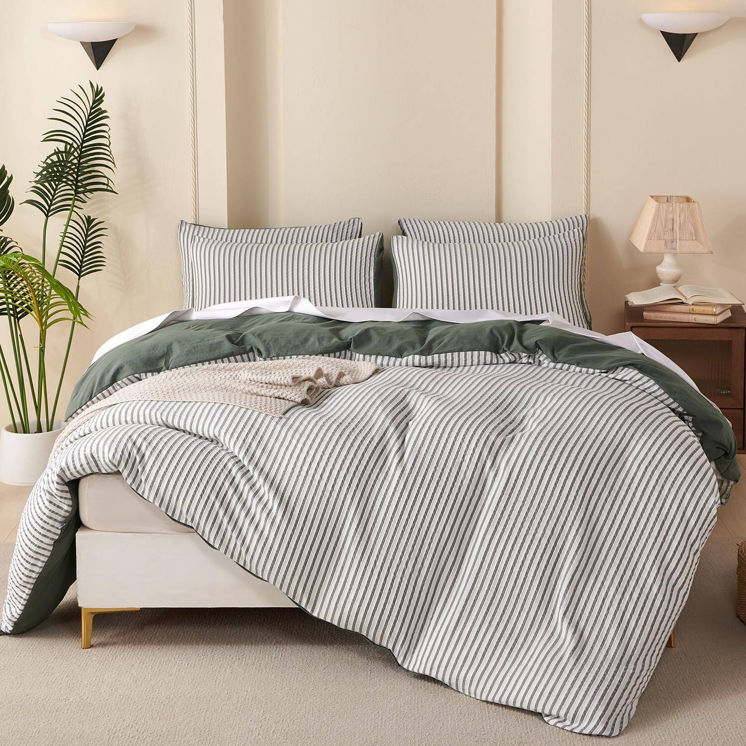 Dapper Styles Queen Duvet Cover Set Striped Washed Microfiber Jacquard ...