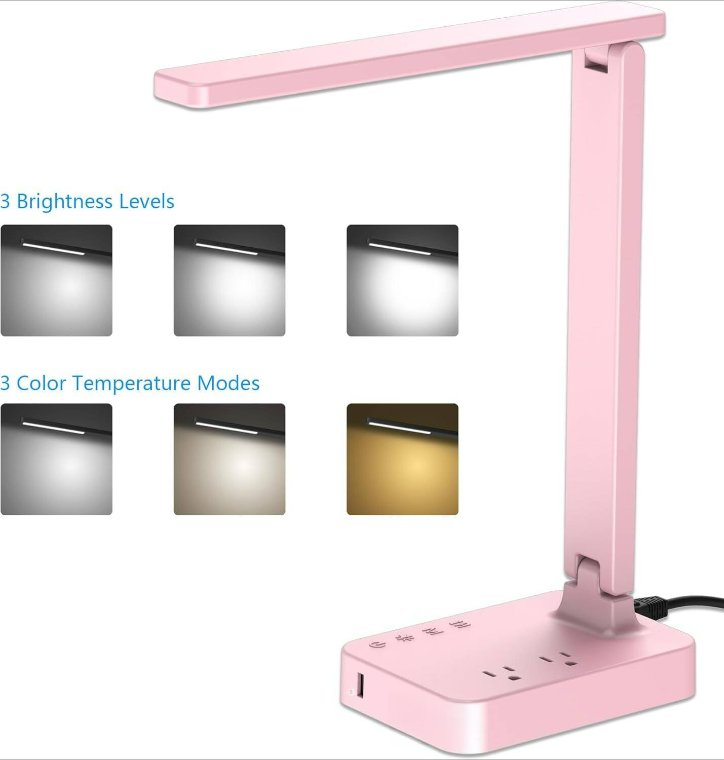 The Best Inks Pink Desk Lamp Light LED USB Touch with Charging Port ...