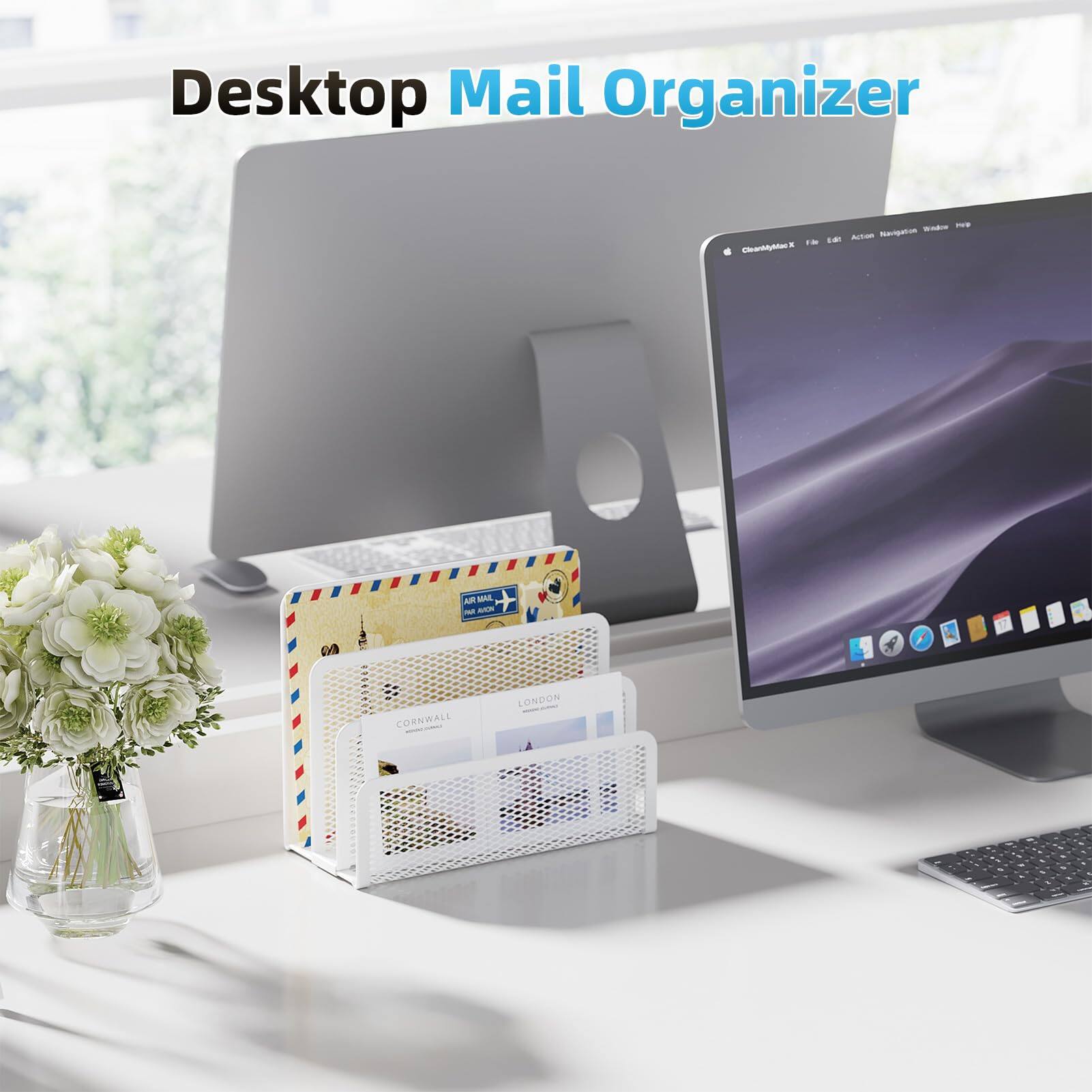 Dapper Styles Mail Organizer For Desk 3 slot Mesh Metal Holder ...