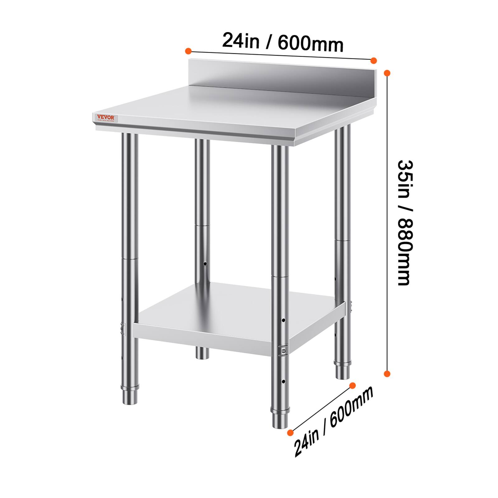 VEVOR 24 x 24 x 35 Inch Stainless Steel Work Table, Commercial Food ...