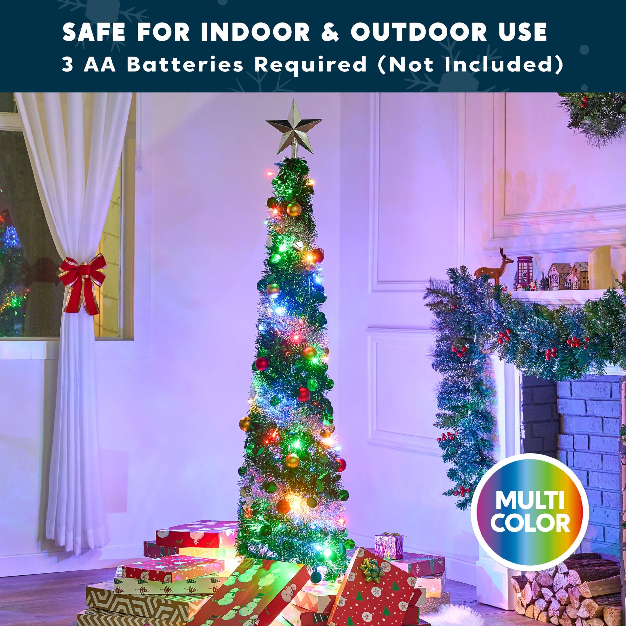 TECH SAFARI Pop Up Christmas Tree With Lights Collapsible Tinsel ...